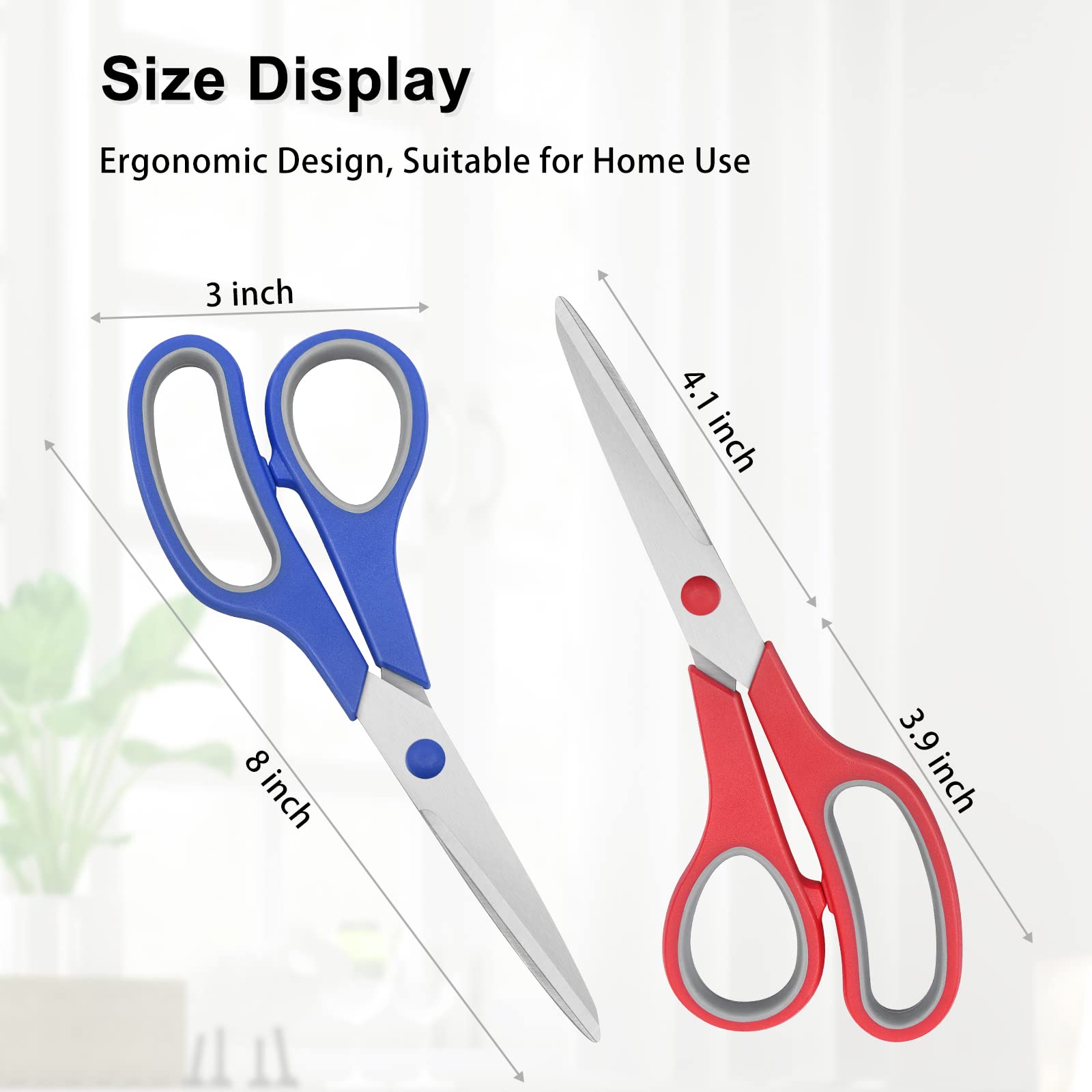 PYOF Scissors, 8" Scissors All Purpose Stainless Steel Craft Scissors Sharp Fabric Scissors Comfort Grip Scissors for Office School Home Right/Left Handed 5 Packs(Yellow, Green, Blue)