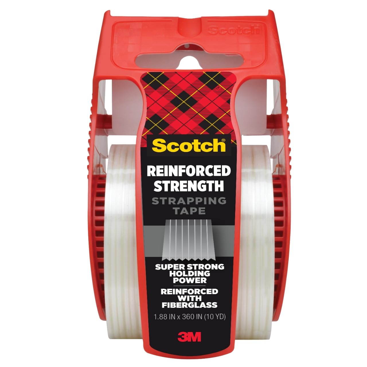 Scotch Reinforced Strength Shipping Strapping Tape with Dispenser, Clear, 1.88"x 360 in, 1 Dispenser/Pack, Pack of 1