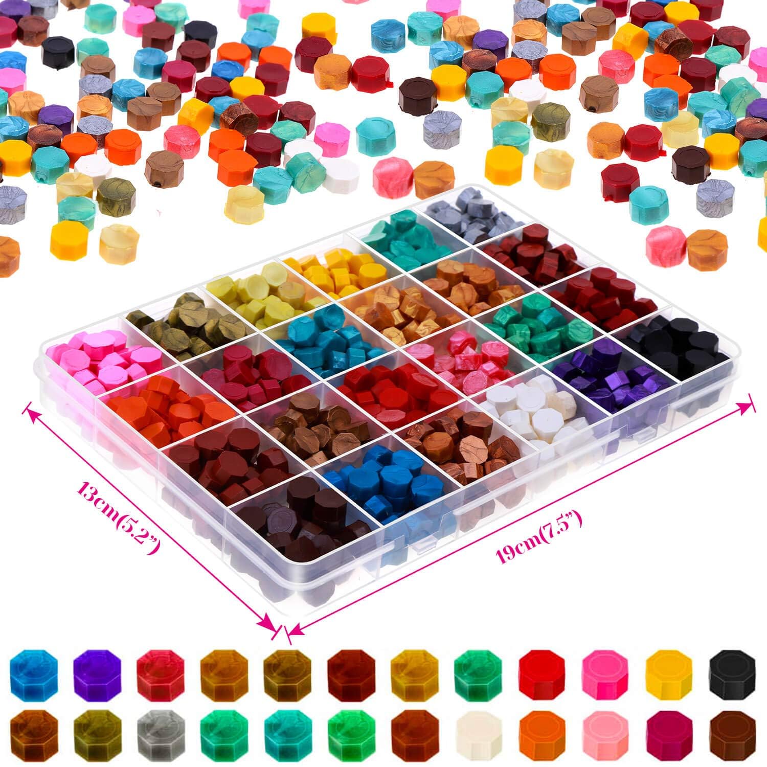 PAXCOO 624Pcs Sealing Wax Beads, Sealing Wax for Wax Seal Stamp, Hexagon Wax Seal Beads with A Wax Spoon and 4Pcs Tea Candles (24 Colors)