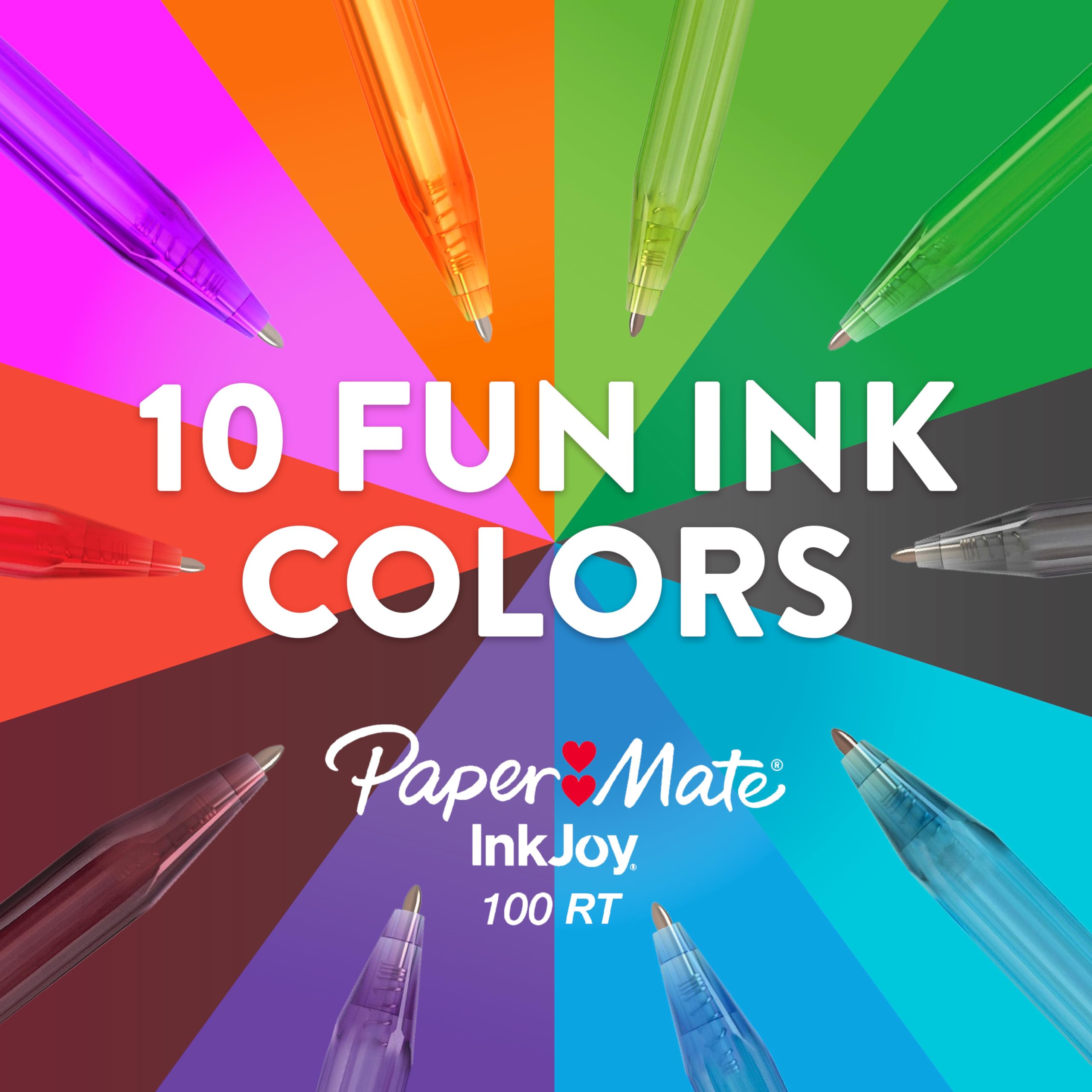 Paper Mate InkJoy 100RT Retractable Ballpoint Pens, Medium Point (1.0mm), Assorted, 20 Count