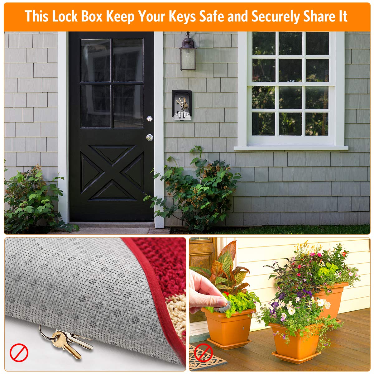 Key Lock Box Wall Mounted, Fayleeko 4 Digit Combination Lockbox for Outside, House Keys - 5 Keys Capacity, Key Safe Security Storage Lock Box for Indoor, Outdoor, Garage, Garden, Store (1-Pack, Gray)