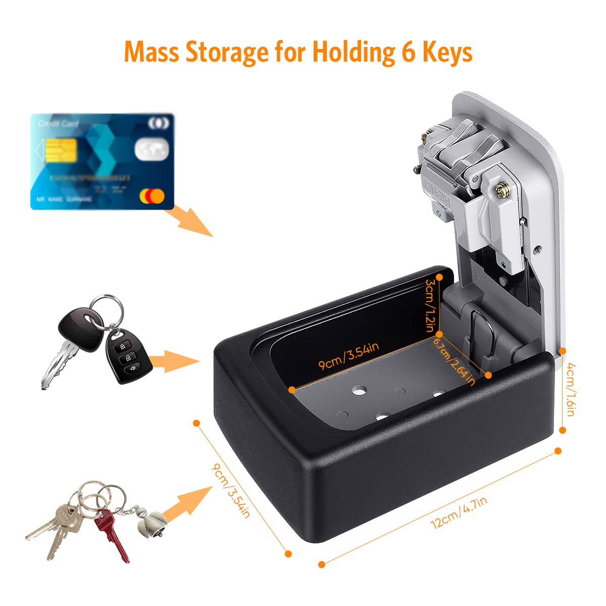 Key Lock Box Wall Mounted, Fayleeko 4 Digit Combination Lockbox for Outside, House Keys - 5 Keys Capacity, Key Safe Security Storage Lock Box for Indoor, Outdoor, Garage, Garden, Store (1-Pack, Gray)