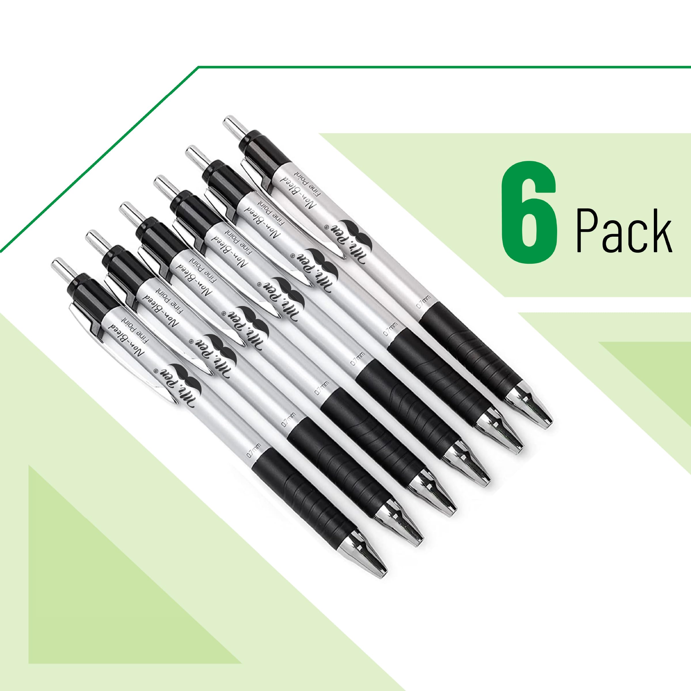 Mr. Pen No Bleed Pens, Bible Pens, Fine Tip, Black, Pack of 6