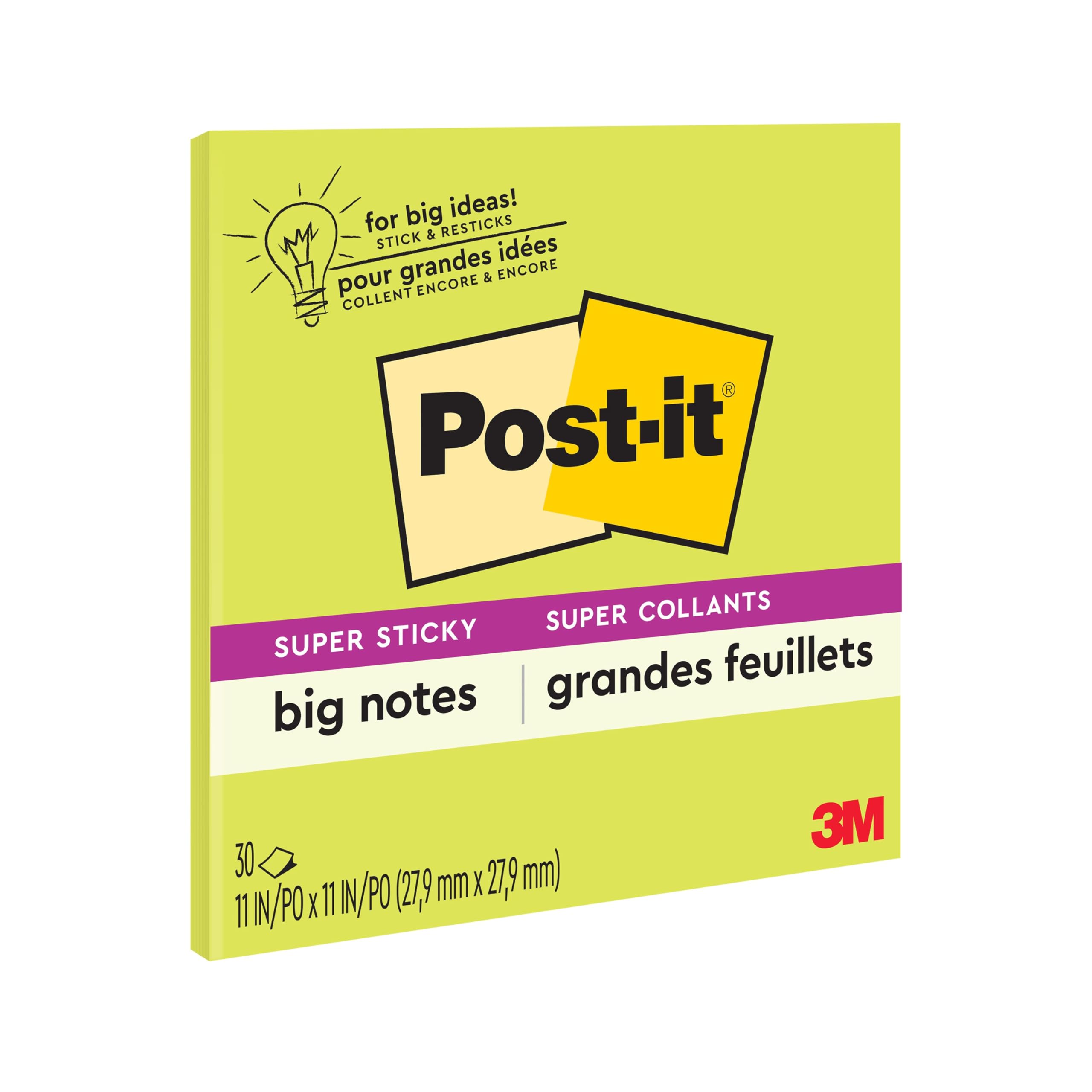Post-it Super Sticky Big Notes, 11 in x 11 in, 1 Pad, 2X The Sticking Power, Neon Green (BN11G)