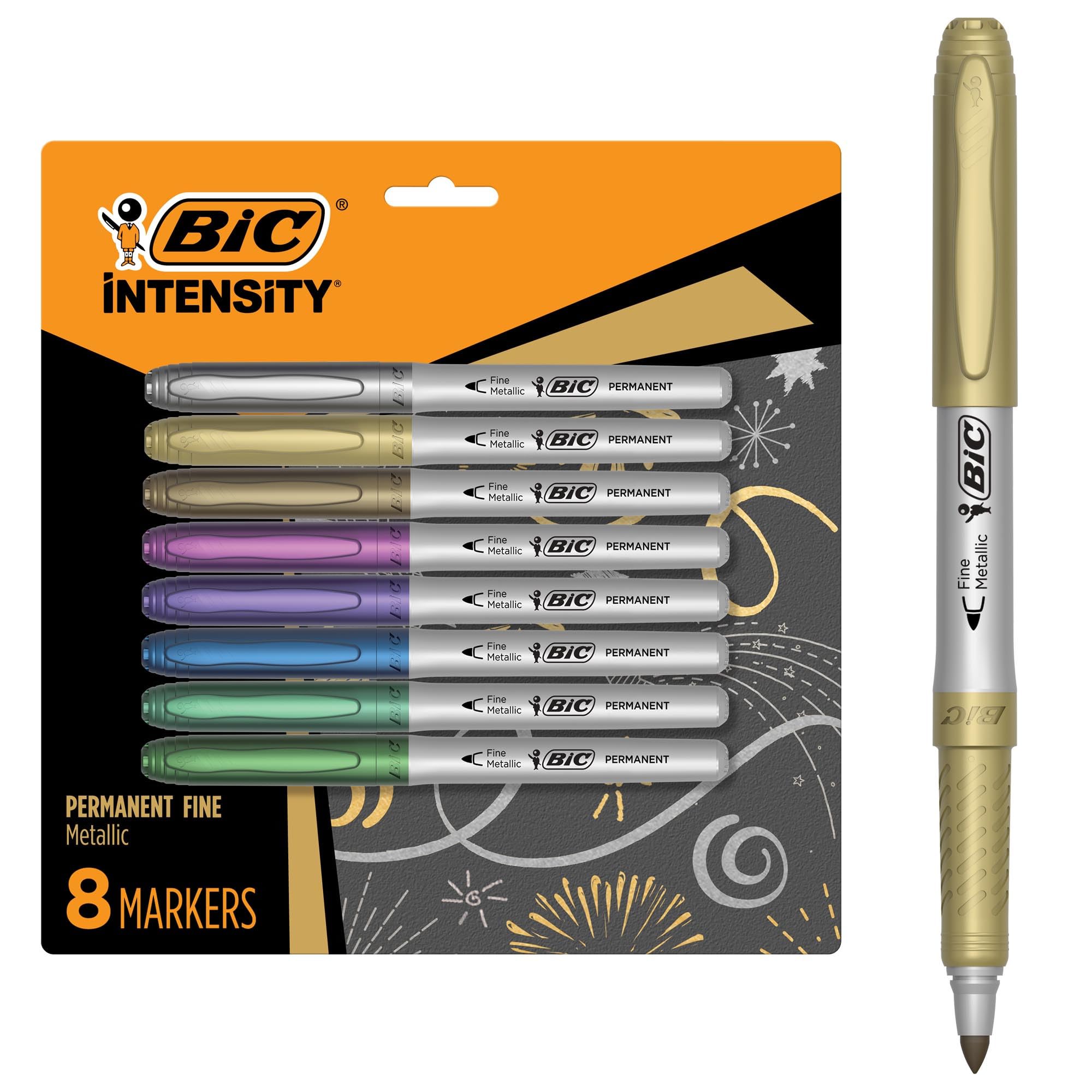 BIC Intensity Metallic Permanent Marker, Fine Point, Assorted Colors, 8-Count
