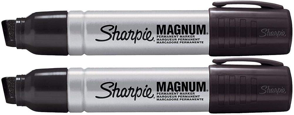 Sharpie 44001 Oversized Chisel Tip Extra Wide Magnum Permanent Marker (2 Pack), Black, Sturdy Extra-wide Felt Chisel Tip, Quick-drying Ink is Fade-and Water-Resistant