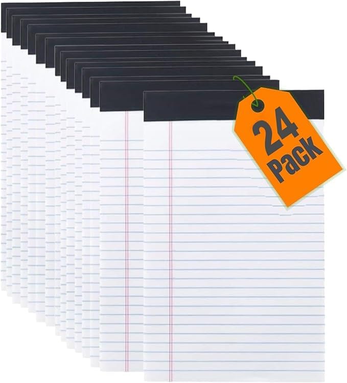 1InTheOffice Jr Legal Pads,Small Legal Notepads, 5" x 8", Narrow Ruled Note Pad, White, 50 Sheets/Pad, 24 Pads/Pack