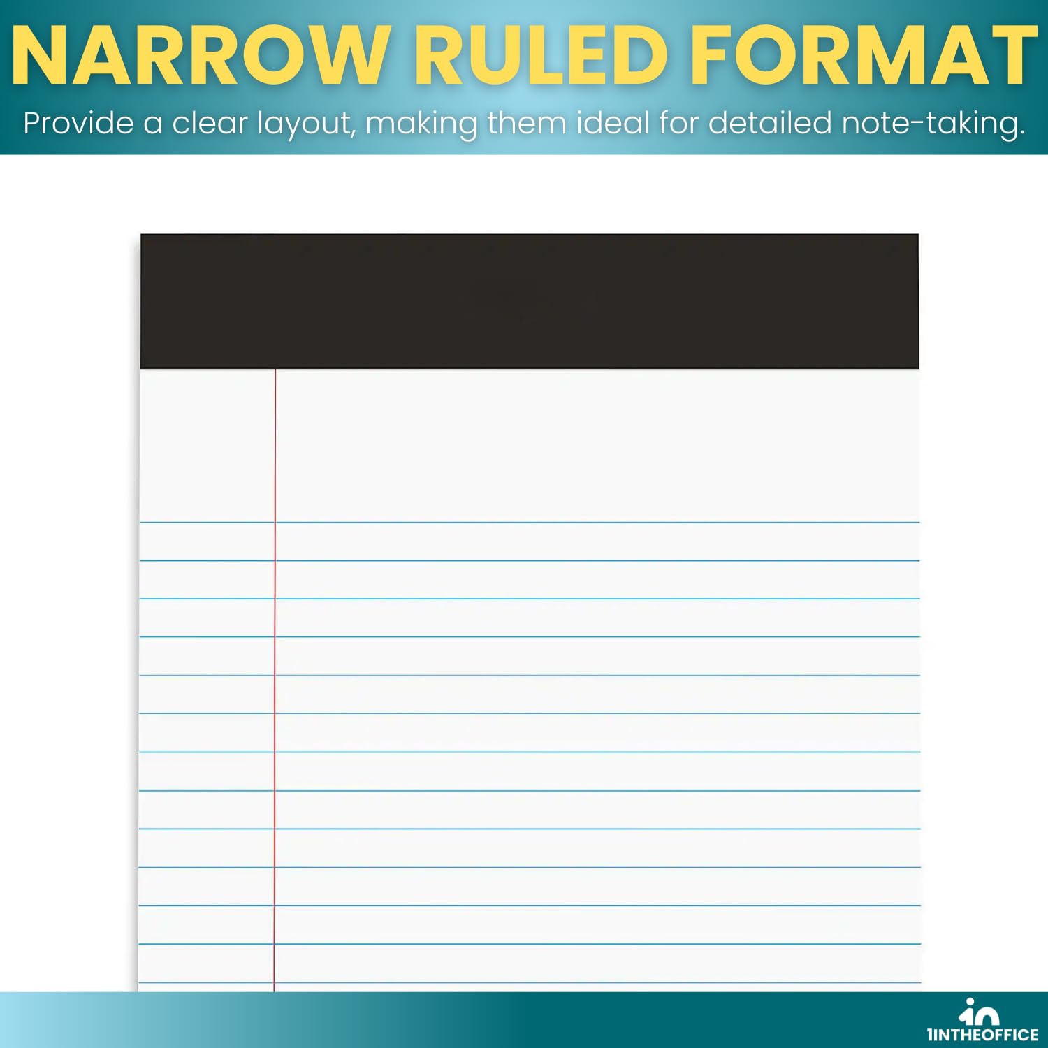 1InTheOffice Jr Legal Pads,Small Legal Notepads, 5" x 8", Narrow Ruled Note Pad, White, 50 Sheets/Pad, 24 Pads/Pack