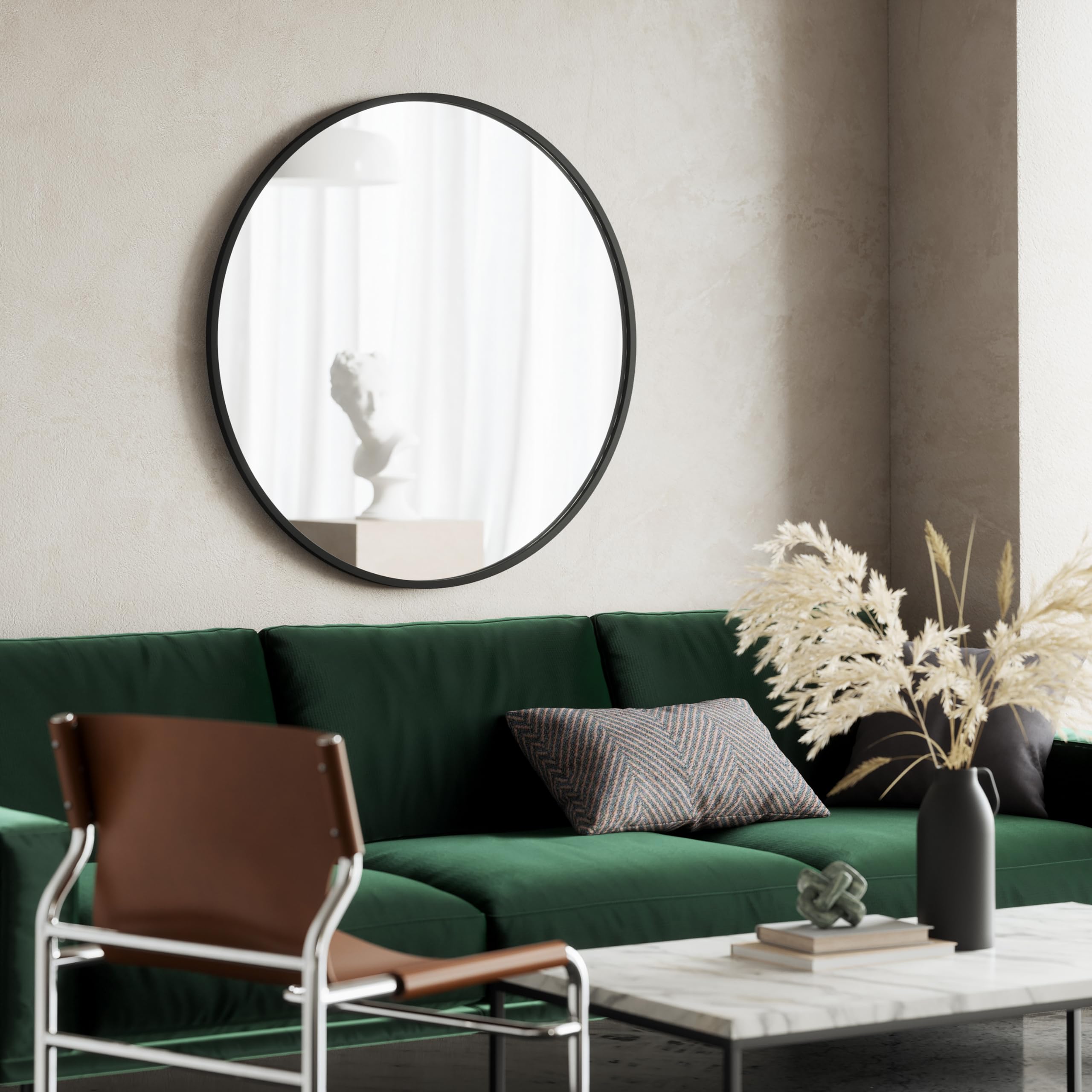 Umbra Hub 37” Round Wall Mirror with Rubber Frame, Modern Decor for Entryways, Washrooms, Living Rooms Inch, Black