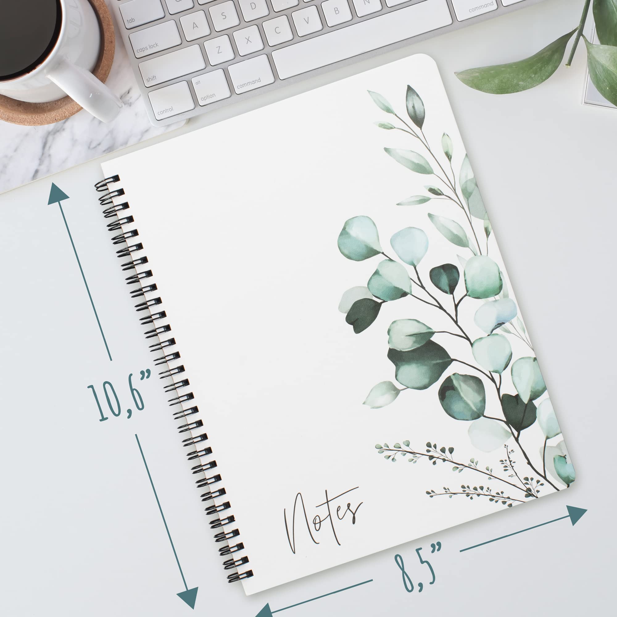 ZICOTO Aesthetic Spiral Notebook Journal For Women - Cute Greenery 10.5" x 8.5" College Ruled Notebook With Large Pockets, Lined Pages and Hardcover - Perfect to Stay Organized at Work or School