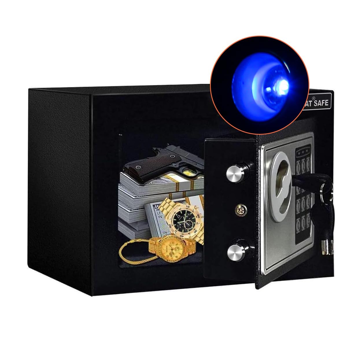 JUGREAT Safe Box with Induction Light,Electronic Digital Security Safe Steel Construction Hidden with Lock，Wall or Cabinet Anchoring Design for Home Office Hotel Business 0.23 Cubic Feet Black