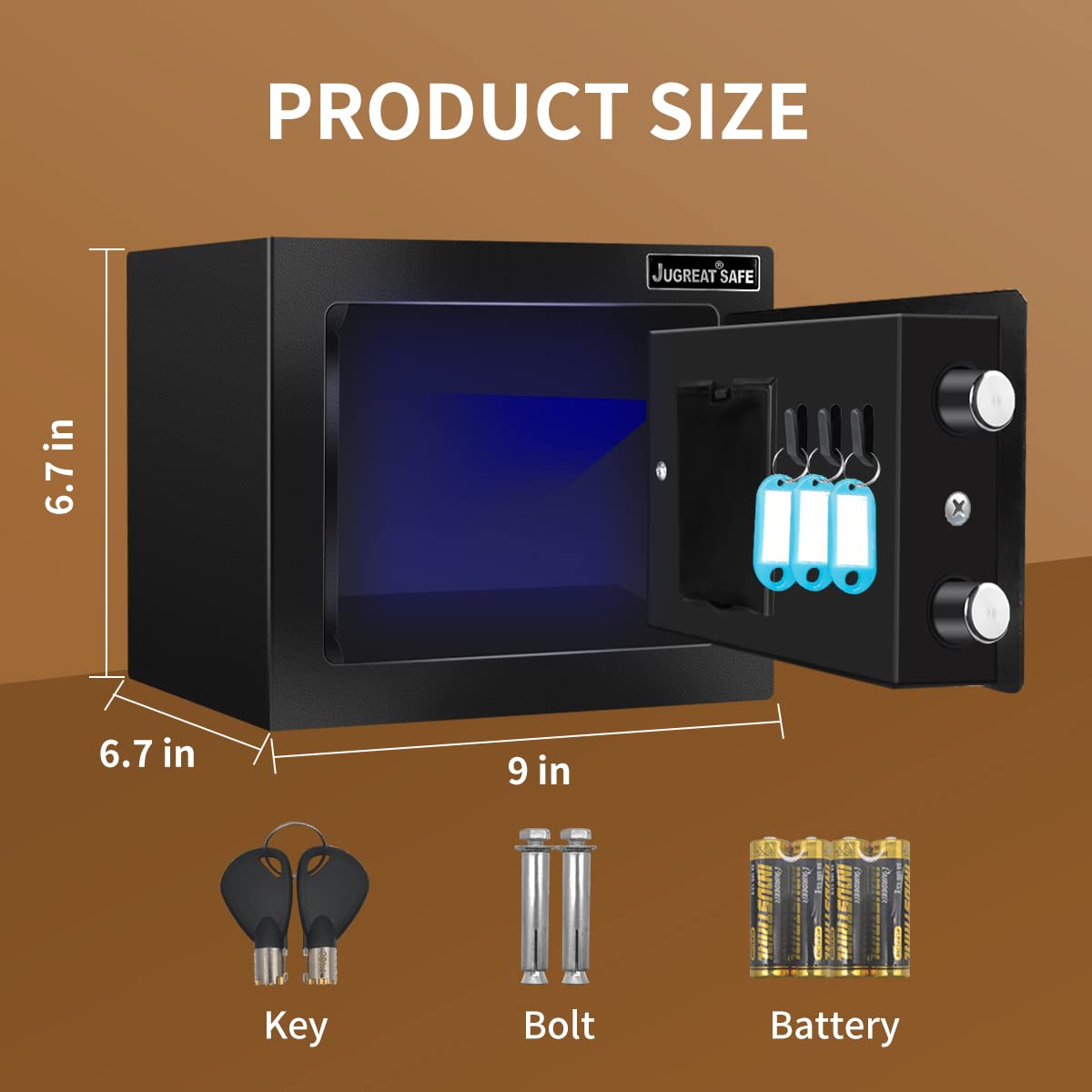 JUGREAT Safe Box with Induction Light,Electronic Digital Security Safe Steel Construction Hidden with Lock,Wall or Cabinet Anchoring Design for Home Office Hotel Business 0.23 Cubic Feet Black