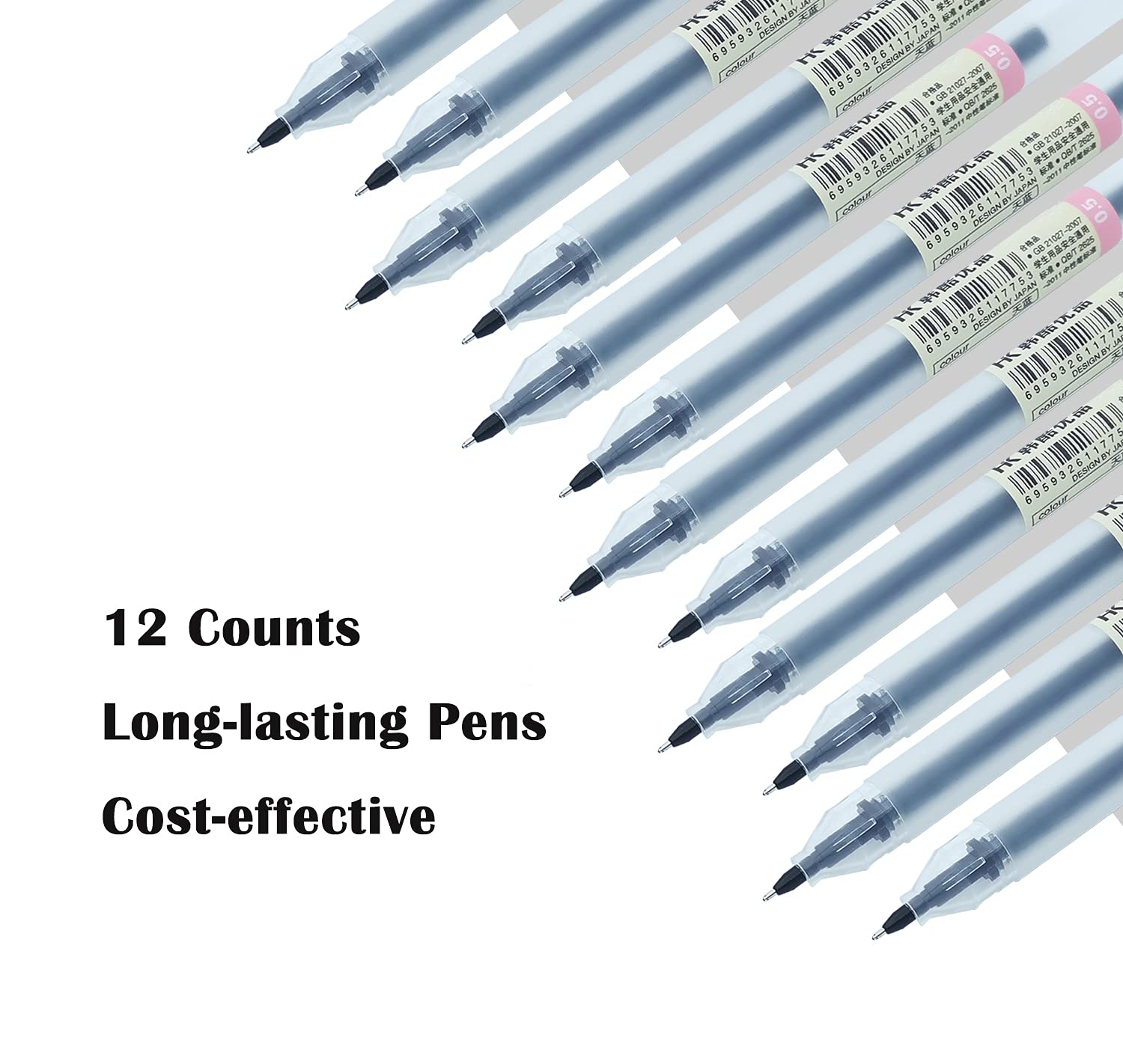 Premium Black Gel Pens, [0.5mm] Extra Fine Point Pens Smooth Writing Ballpoint Pens for Japanese Office School Stationery Supply (12 Packs)
