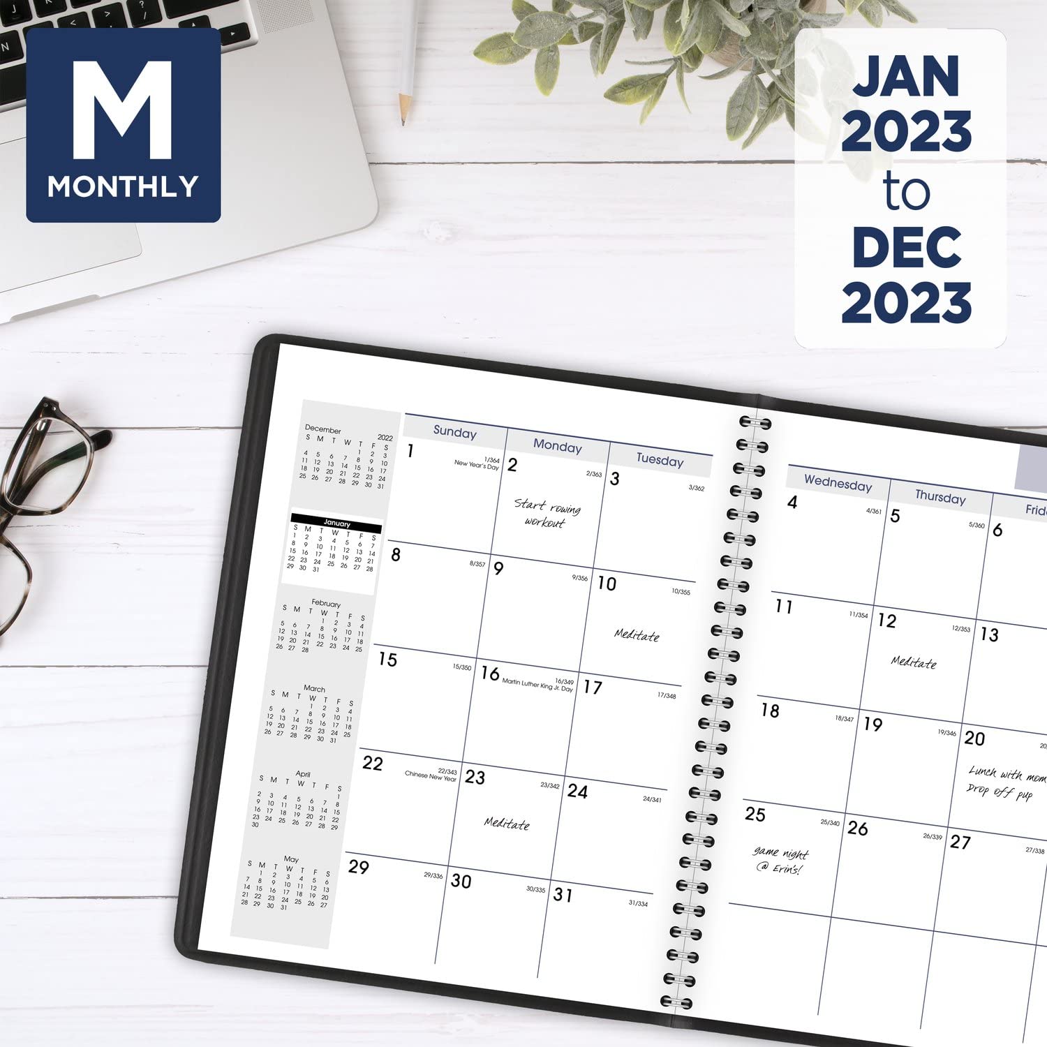2023 Monthly Planner by AT-A-GLANCE, DayMinder, 7" x 8-3/4", Medium, Faux Leather, Black (G40000)
