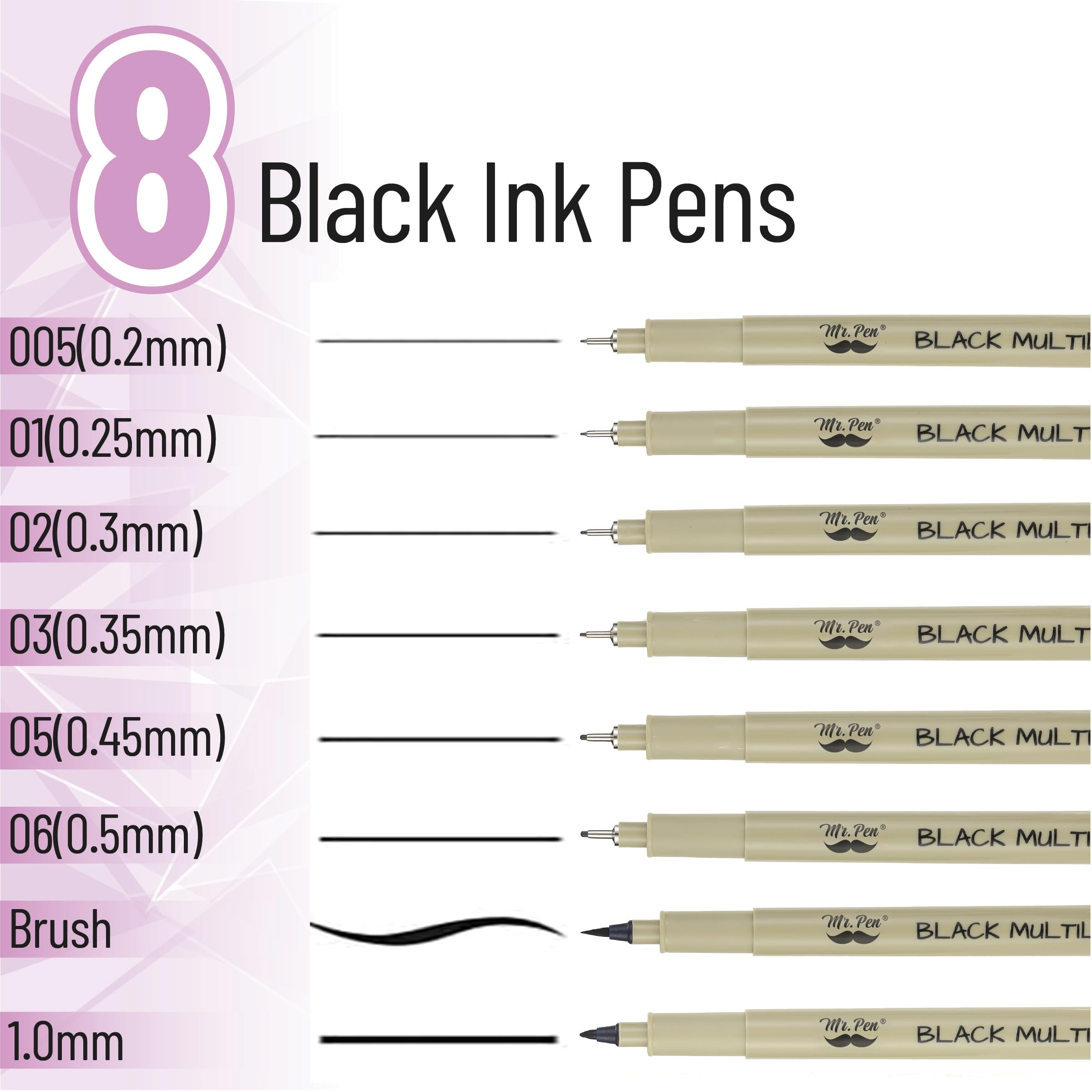 Mr. Pen- Drawing Pens, Black Multiliner, 8 Pack, Anime Pens, Sketch Pens, Micro Pen, Drawing Pens for Artists, Fineliner Pens, Art Pens, Inking Pens, Line Art Pens, Bible Journaling Pens, Fine Point