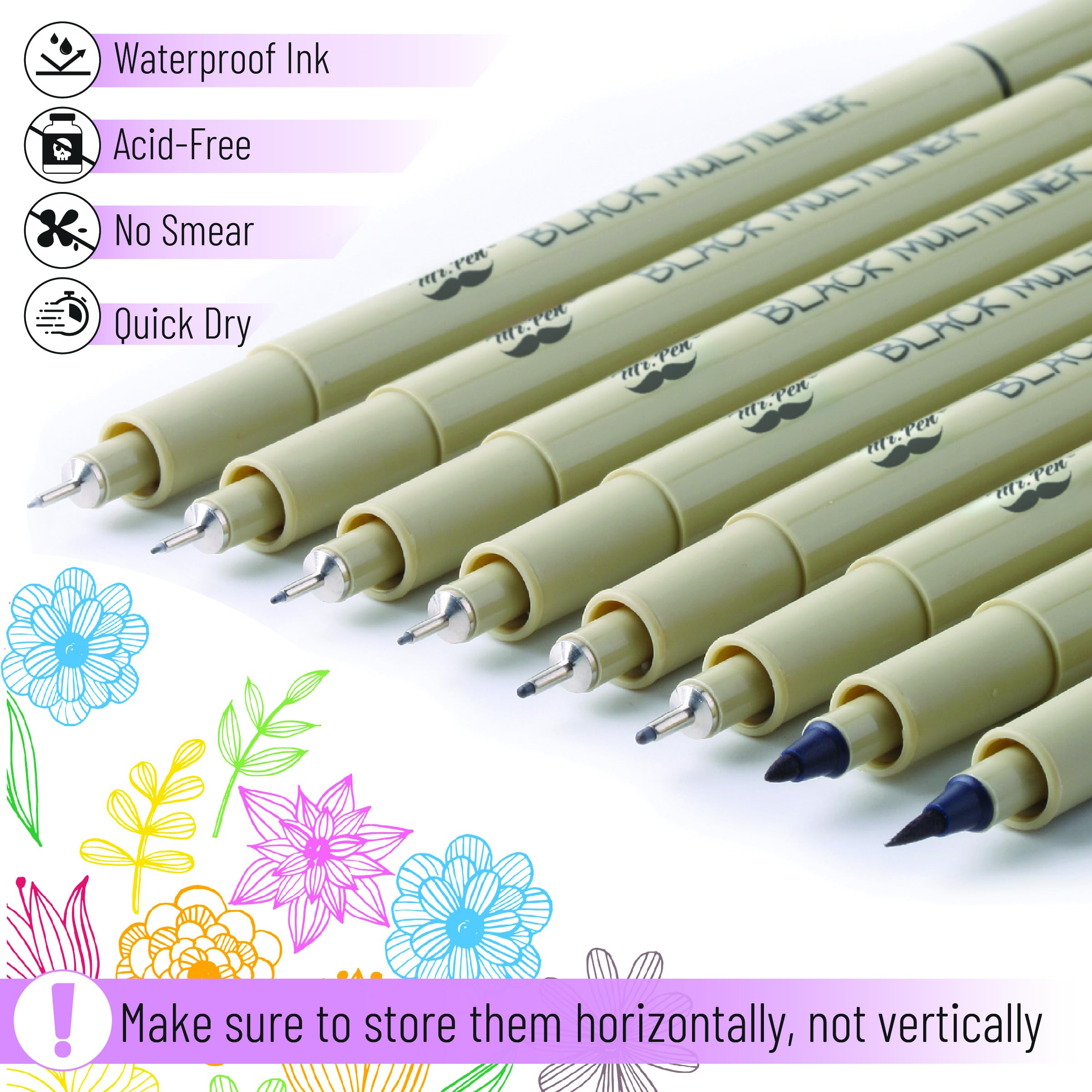 Mr. Pen- Drawing Pens, Black Multiliner, 8 Pack, Anime Pens, Sketch Pens, Micro Pen, Drawing Pens for Artists, Fineliner Pens, Art Pens, Inking Pens, Line Art Pens, Bible Journaling Pens, Fine Point