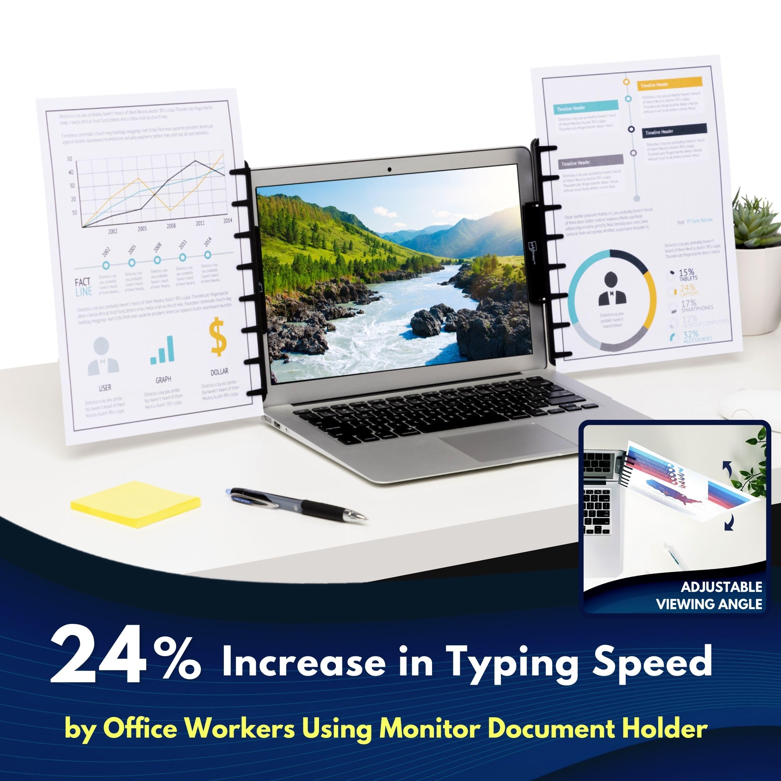 Note Tower Monitor Document Paper Holder for Typing - Sticky Note Organizer - Mounts to Laptops & Desktop Monitors, Reduces Eye and Neck Strain - Black