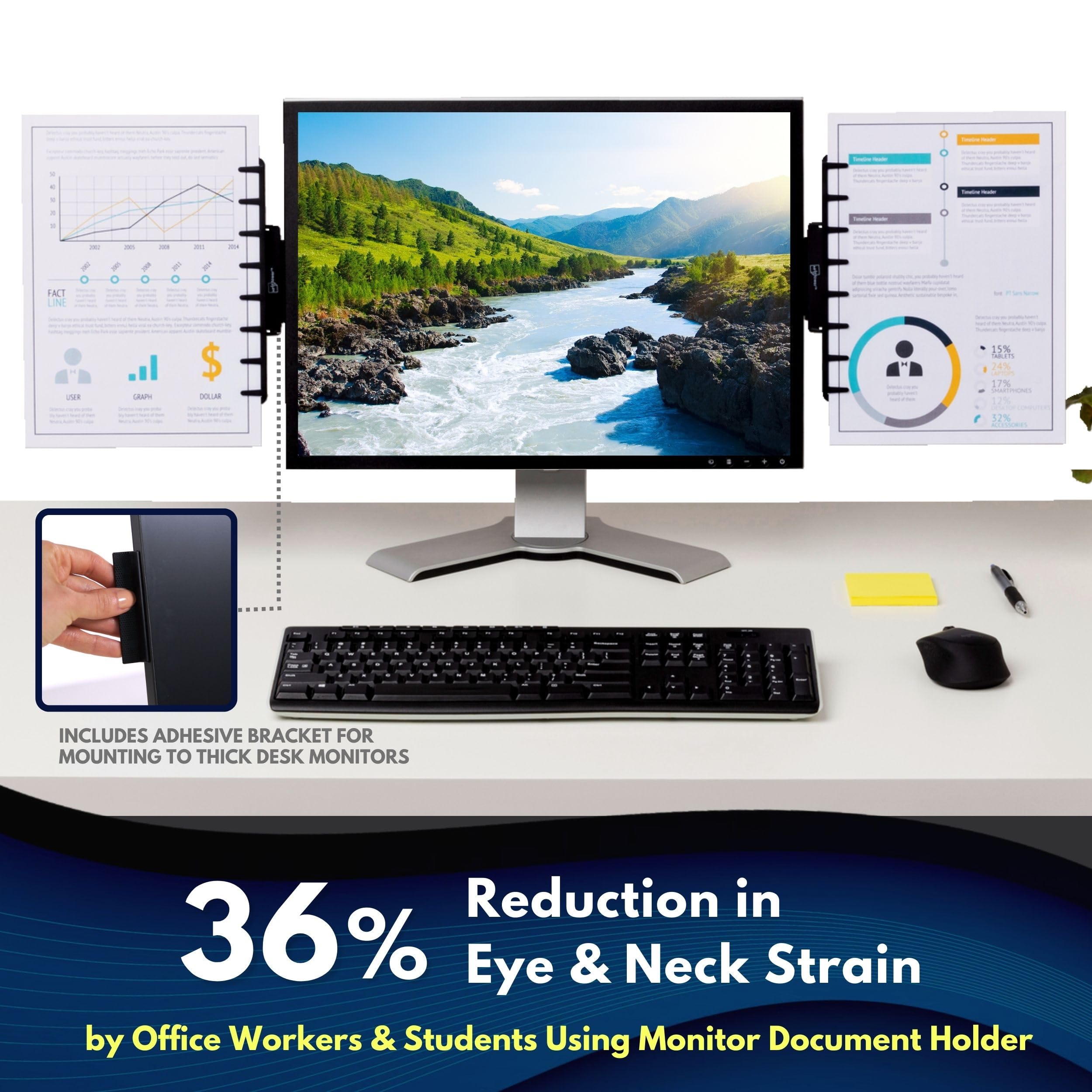 Note Tower Monitor Document Paper Holder for Typing - Sticky Note Organizer - Mounts to Laptops & Desktop Monitors, Reduces Eye and Neck Strain - Black