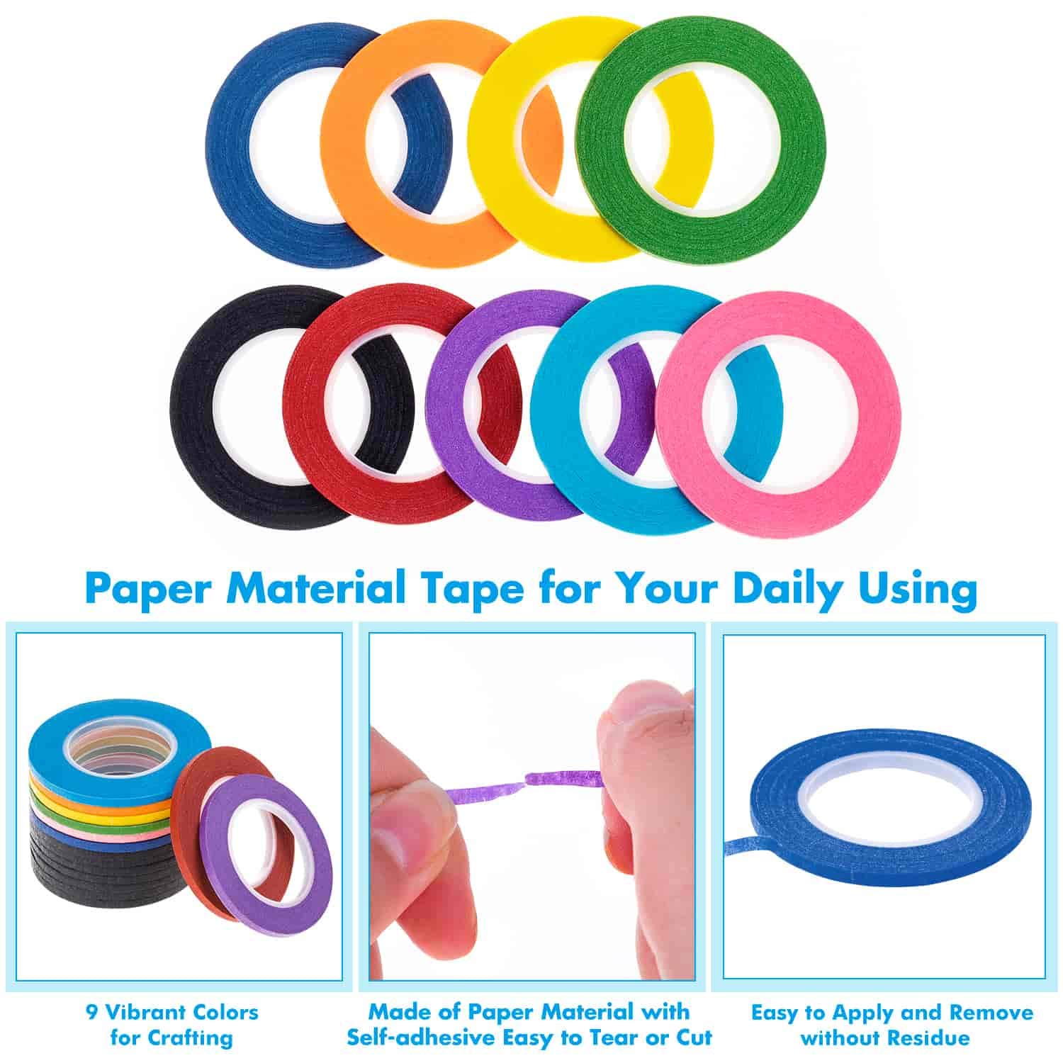 Cridoz 15 Rolls 1/8 Whiteboard Thin Tape Pinstripe Art Tape Dry Erase Board Grid Tape Lines Pinstriping Electrical Marking Tape, Assorted Colors