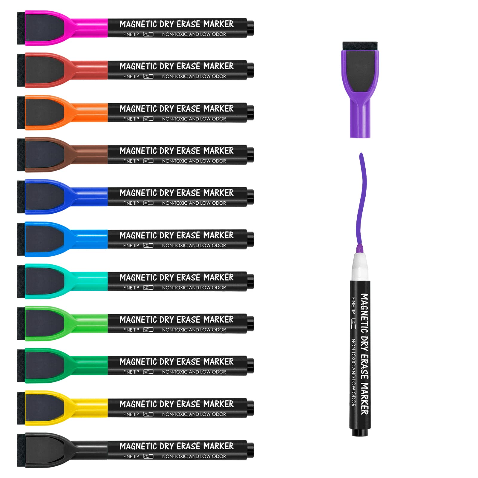 maxtek Magnetic Dry Erase Markers, Whiteboard Pens 12pcs Colorful Whiteboard Markers, Fine Tip, Low Odor Marker Pens for Home Office and Classroom