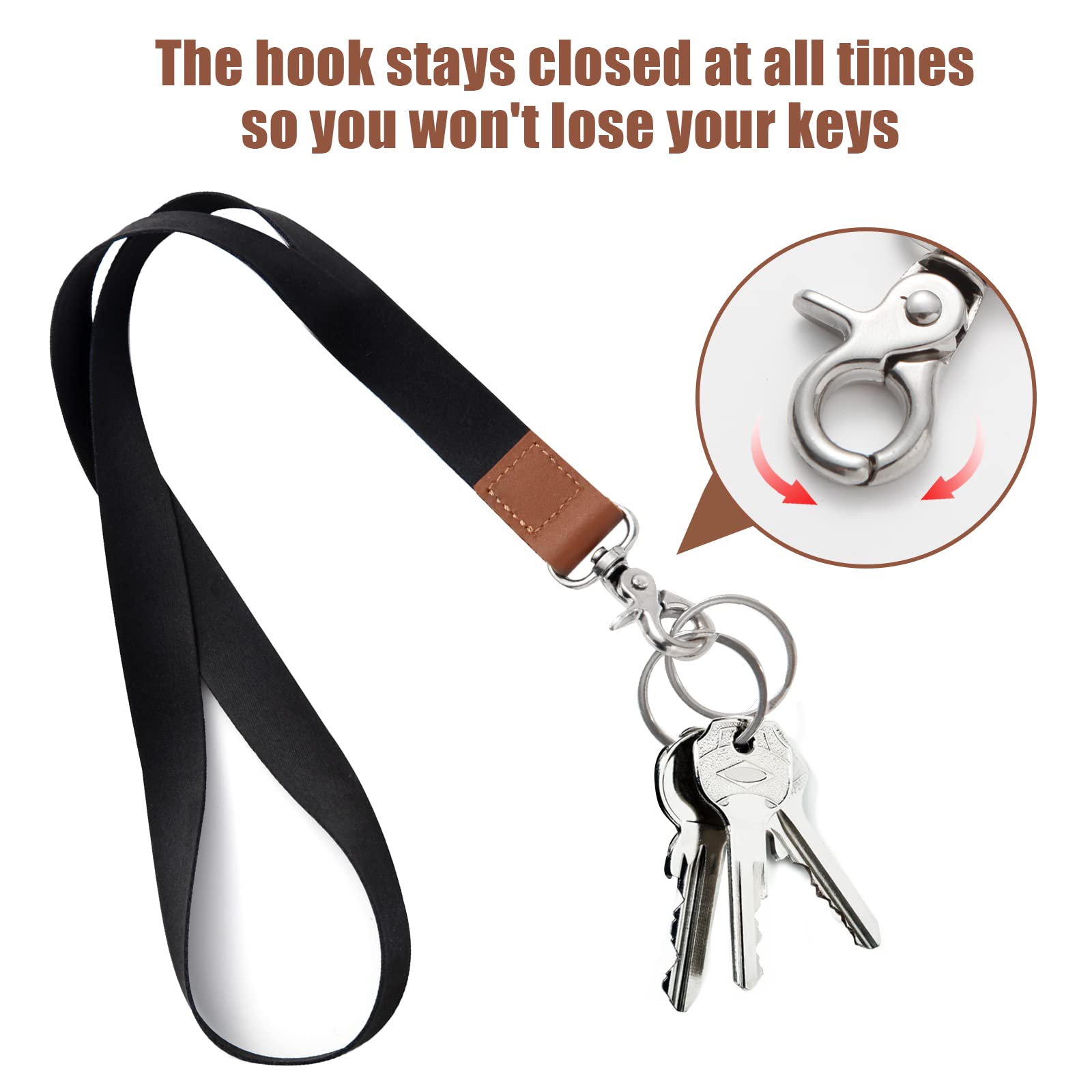 Lanyards for Keys, Black Keychain Long Lanyard for Women Men, Cute Neck Lanyard for ID Badges Wallet