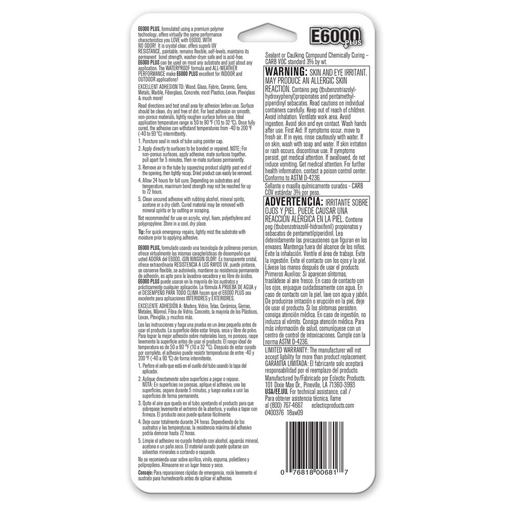 Eclectic 570110, Clear 0.9 Fl Oz E6000+Plus Multipurpose Adhesive-0.9oz, 0.9 oz