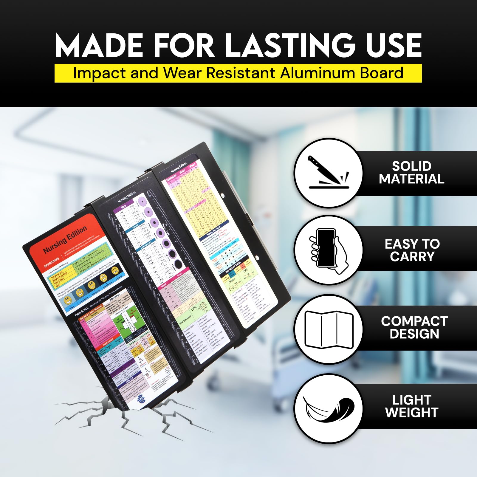 Nursing Clipboard with Nursing and Medical Edition Cheat Sheets 3 Layers Aluminum Foldable Nurse Clip Boards Notepad for Students, Nurses and Doctors (Black)