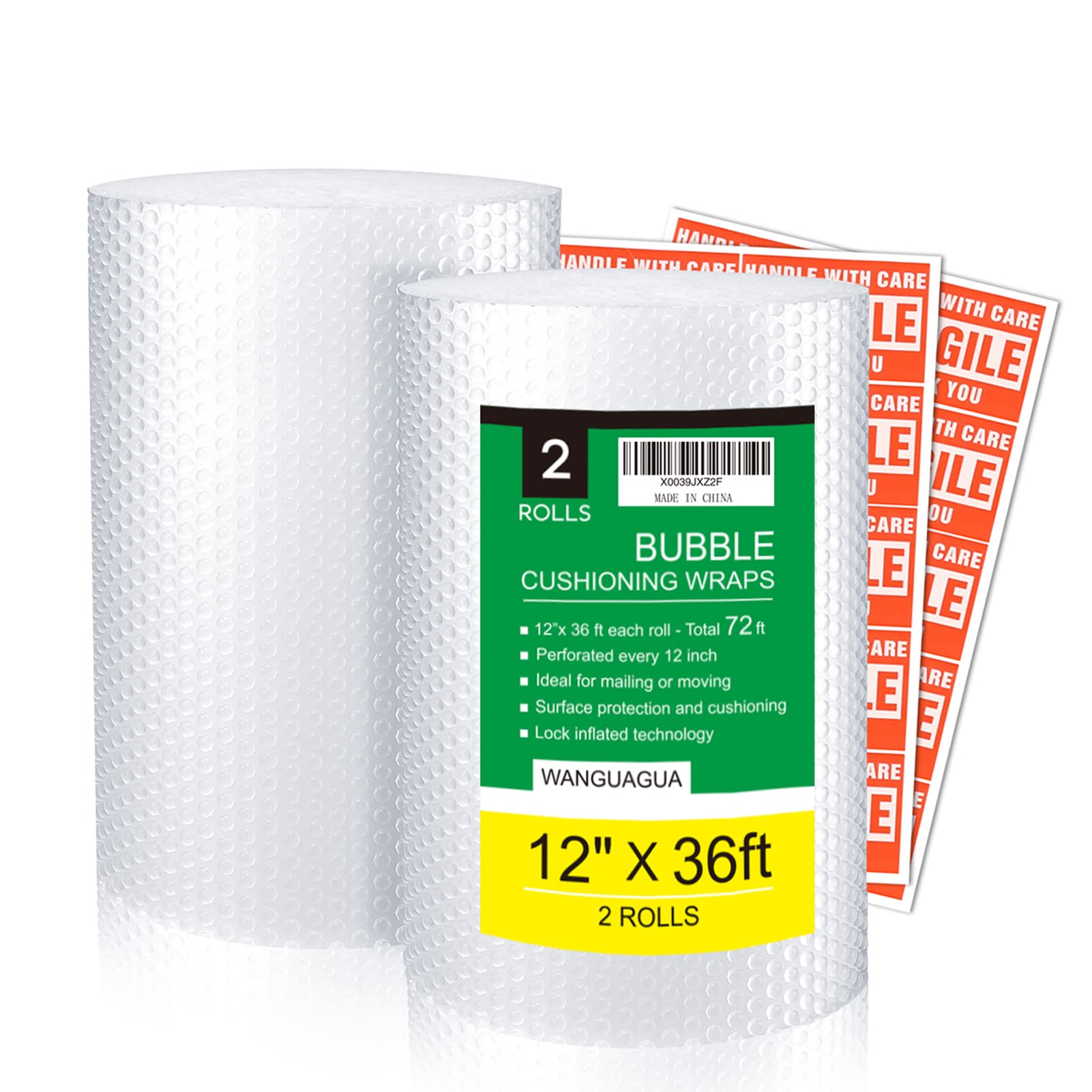 2 Pack 12 Inch x 36 ft Bubble Packing Wrap For Moving Boxes Shipping Cushioning Supplies Perforated Every 12”
