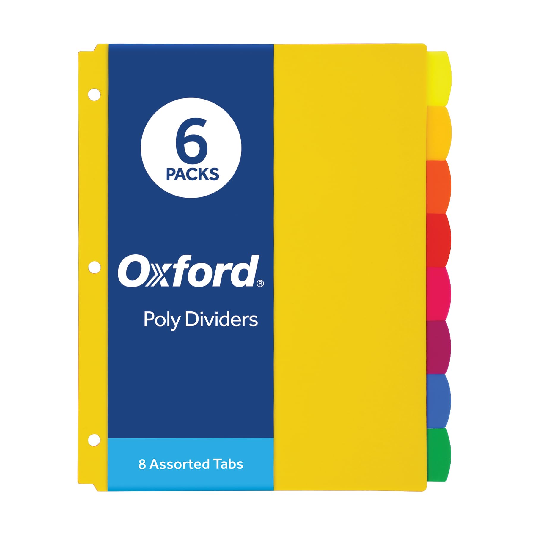 Oxford Plastic Binder Dividers, 8 Tab, Insertable Multicolor Tabs, Letter Size, 6 Sets (89601)