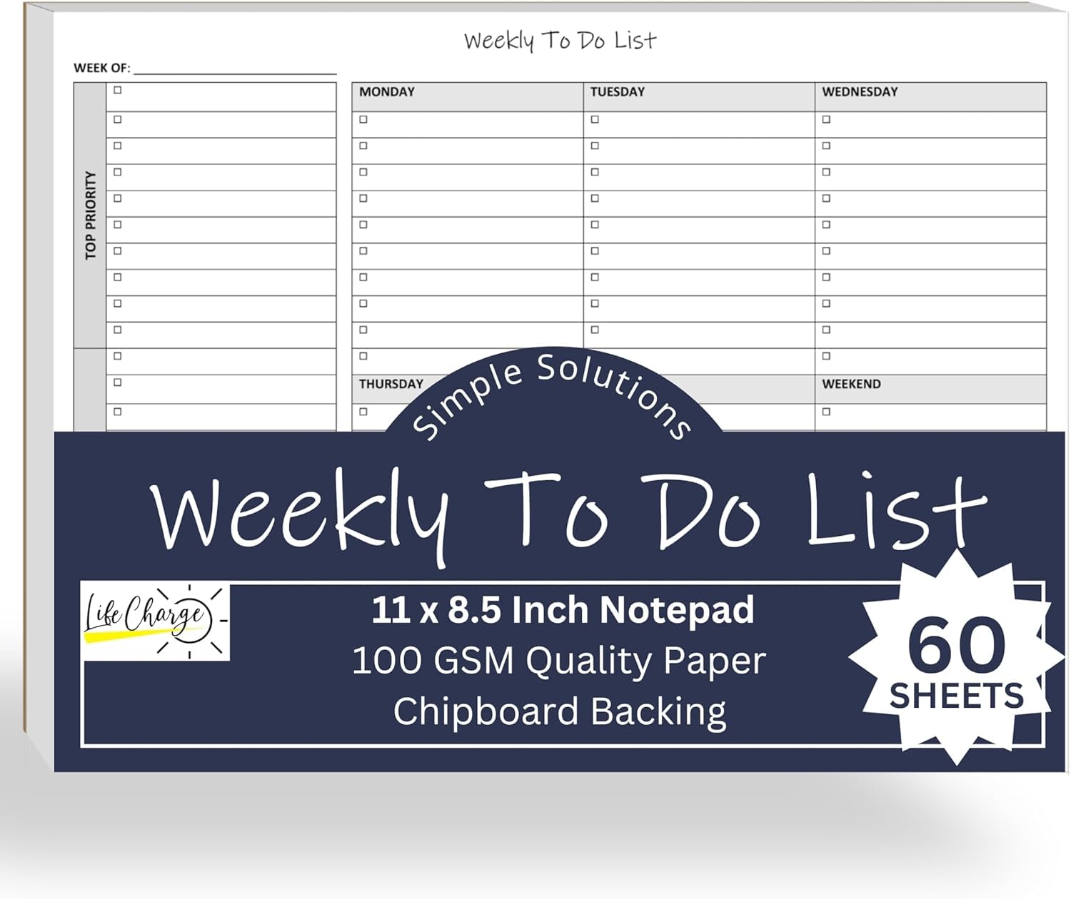 Weekly TO DO List Notepad, 50 Page Task Planner Pad w/ Daily Checklist, Priority ToDo Checkbox & Note Sections. Desk Notebook Pad to Organize Office. 11 X 8.5, A4 Sheets. Made in the USA.