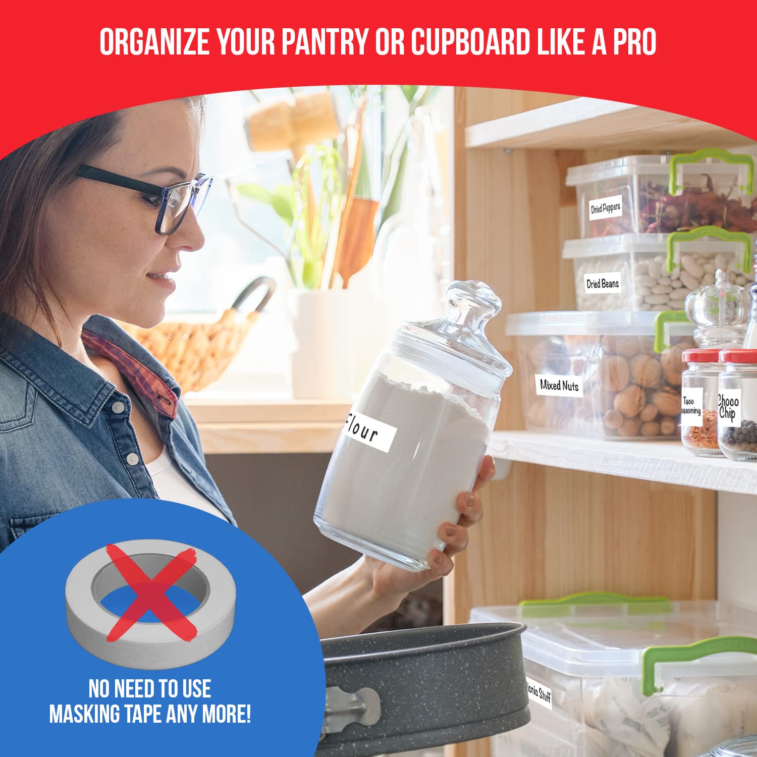 MESS Reusable Labels for Food Containers - Erasable Kitchen Labels (96-Pack) Labels for Organizing - Food Labels for Containers - Removable Labels Freezer Fridge - White Dry Erase - Labels for Jars