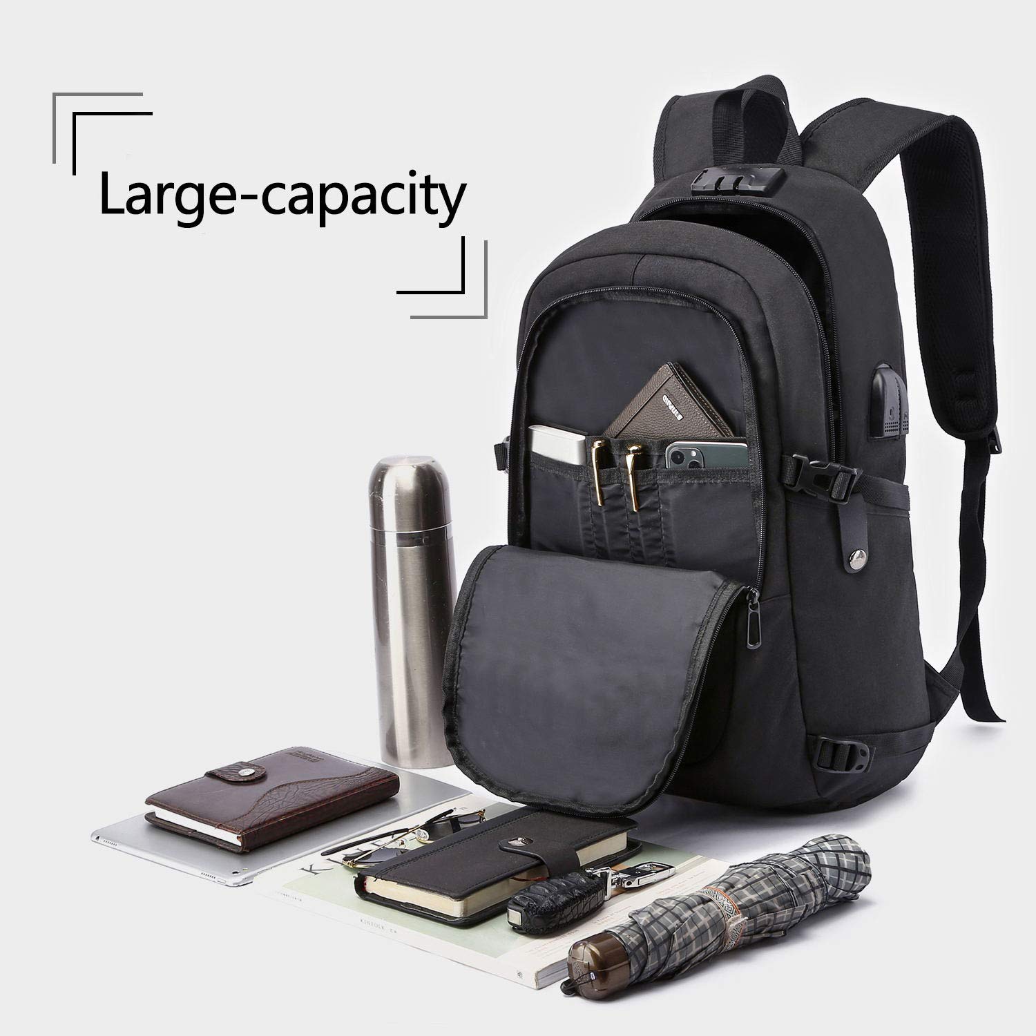 Laptop Backpack,Business Travel Anti Theft Backpack Gift for Men Women with USB Charging Port Lock,Slim Durable Water Resistant College School Bookbag Computer Bag Fits 15.6 Inch Laptop Notebook