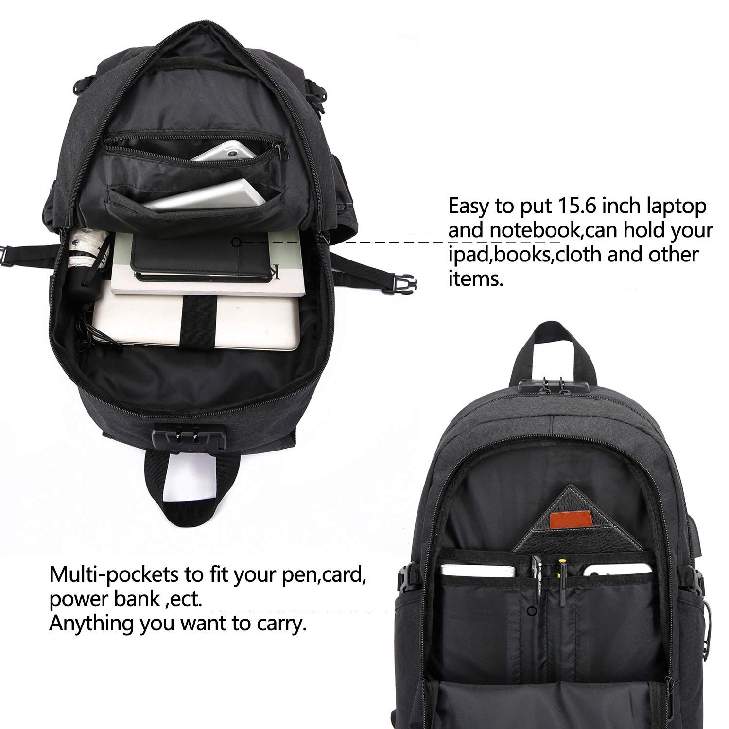 Laptop Backpack,Business Travel Anti Theft Backpack Gift for Men Women with USB Charging Port Lock,Slim Durable Water Resistant College School Bookbag Computer Bag Fits 15.6 Inch Laptop Notebook