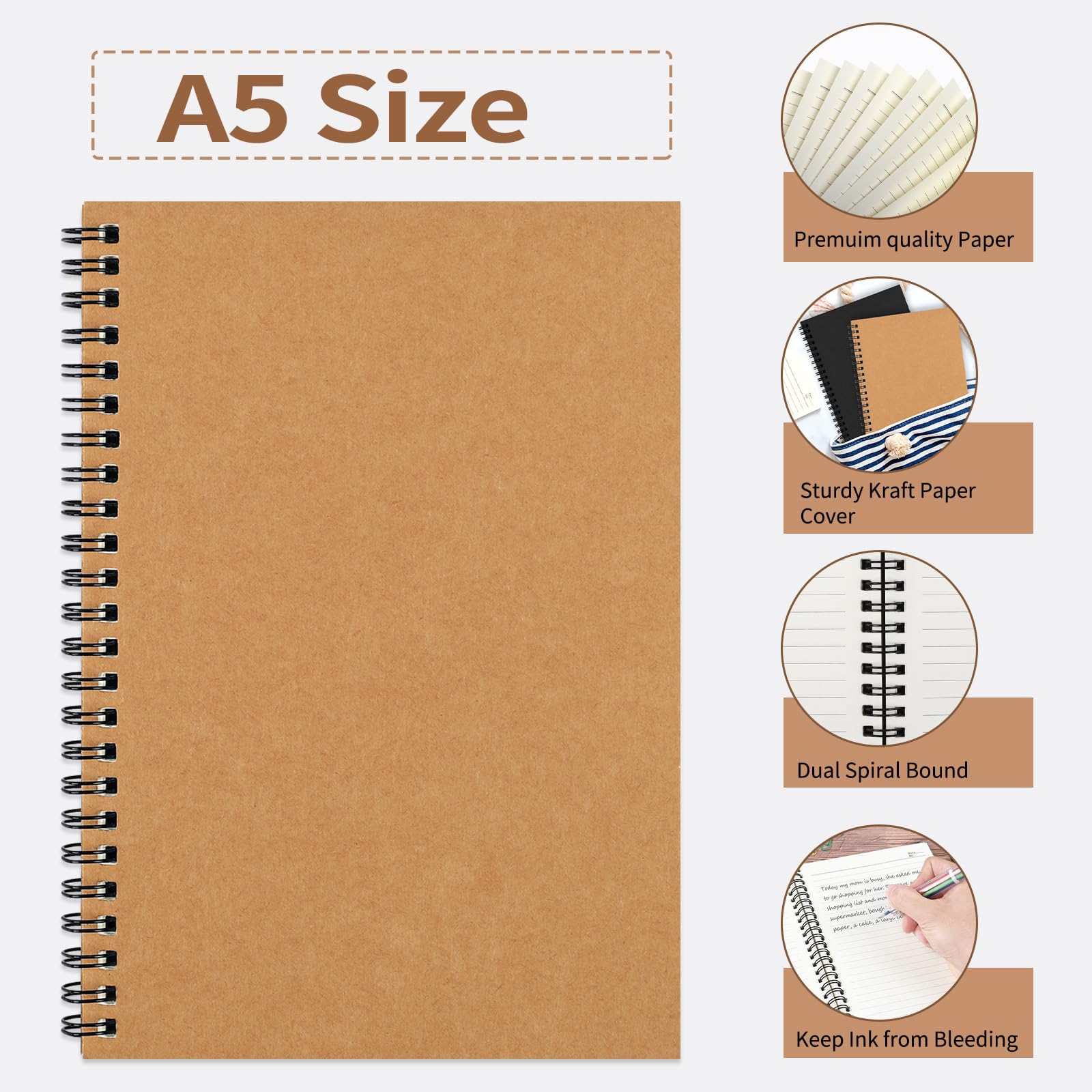 EOOUT 4 Pack Spiral Lined Notebook, Ruled Journals Notebooks, Soft Cover Notebook, 80 Sheets, 160 Pages, Lined Paper, 5" x 8", for Gifts, Office, School Supplies