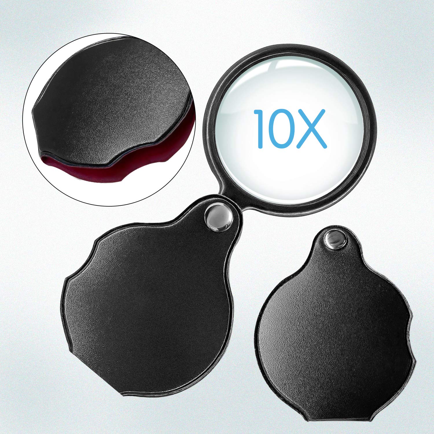 Wapodeai 2pcs 10x Small Pocket Magnify Glass Premium Folding Mini Magnifying Glass with Rotating Protective Sheath, Apply to Reading, Science, Jewelry, Hobbies, Books, 1.96in