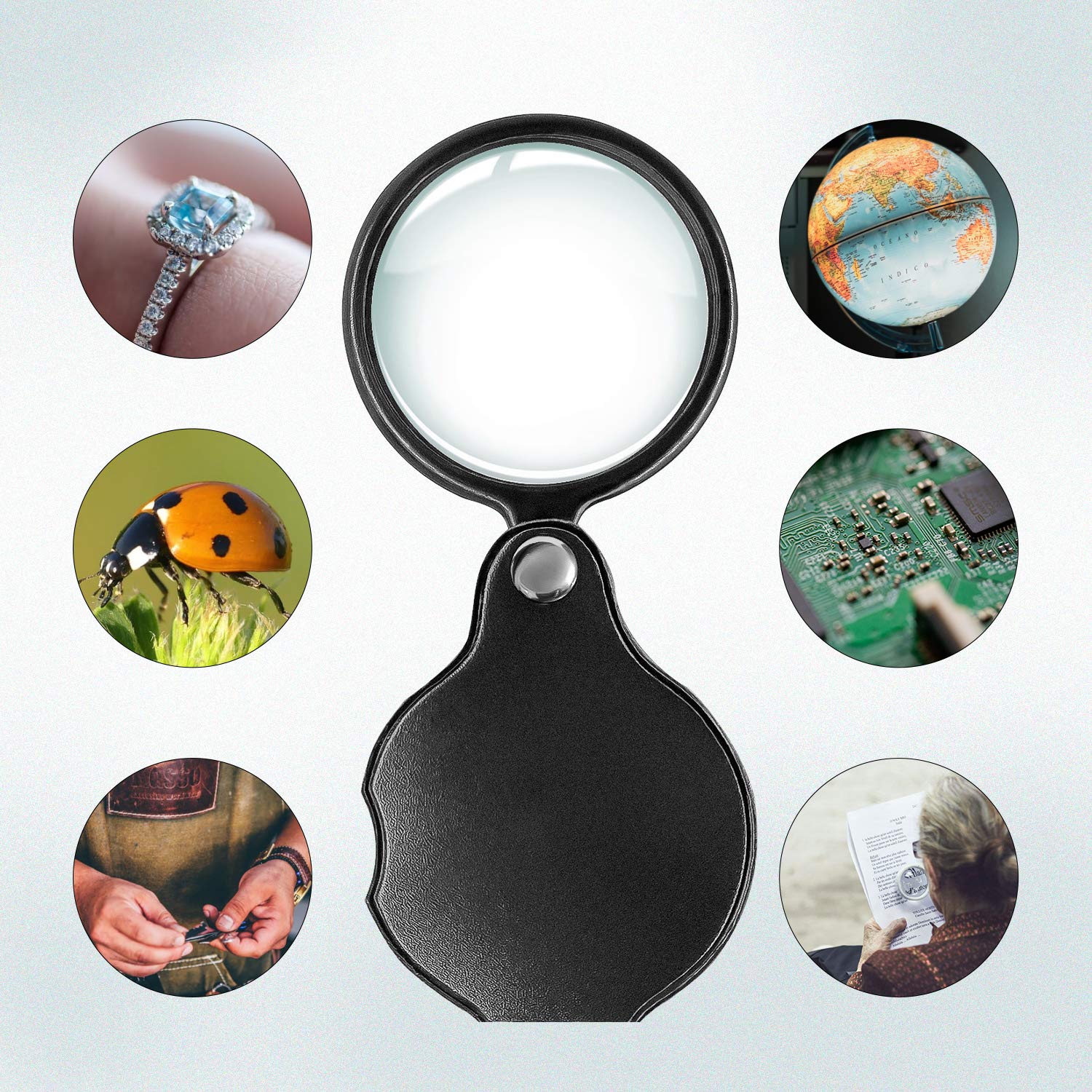 Wapodeai 2pcs 10x Small Pocket Magnify Glass Premium Folding Mini Magnifying Glass with Rotating Protective Sheath, Apply to Reading, Science, Jewelry, Hobbies, Books, 1.96in