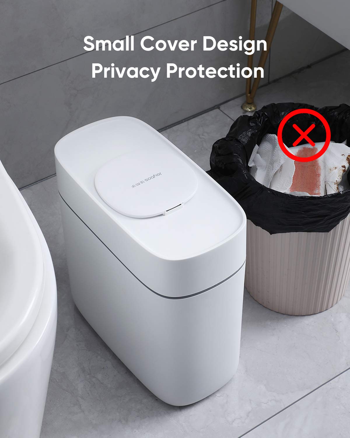 JOYBOS Small Bathroom Trash Can with Lids, 3 Gallon Garbage Can with a Lid, Mini Wastebasket for Bedroom, Slim Plastic Waste Bin Between Wall & Toilet, Suit for RV, Living Room, Office, Laundry