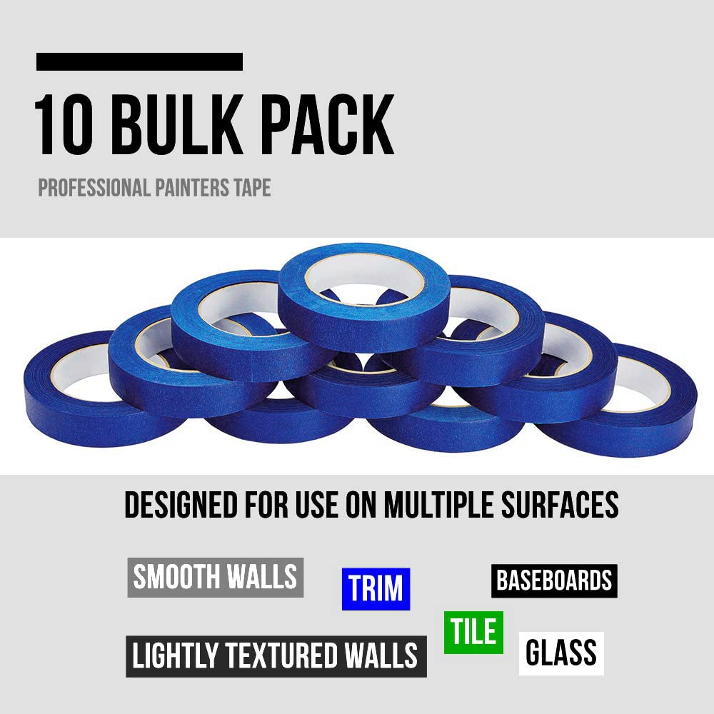 LICHAMP 10-Piece Blue Painters Tape 1 inch, Blue Masking Tape Bulk Multi Pack, 1 inch x 55 Yards x 10 Rolls (550 Total Yards)
