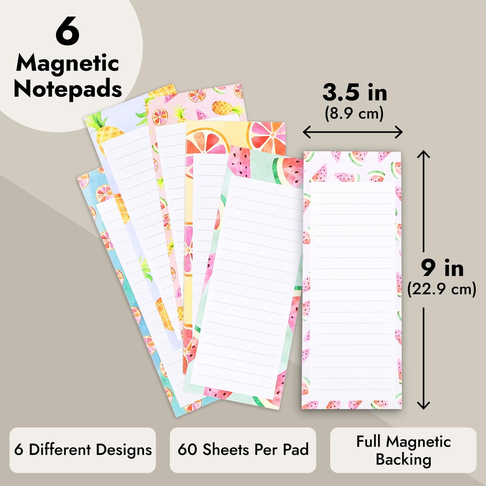 Juvale Magnetic Fridge Notepads for Grocery, Shopping Lists, To-Do Memos, Fruit Design (6 Pack)