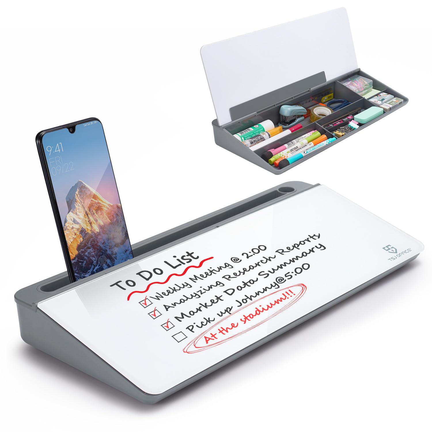 Small Desktop Glass Whiteboard Dry-Erase-Board - Computer Keyboard Stand White Board Surface Pad with Drawer, Desk Organizers with Accessories for Office, Home, School Supplies