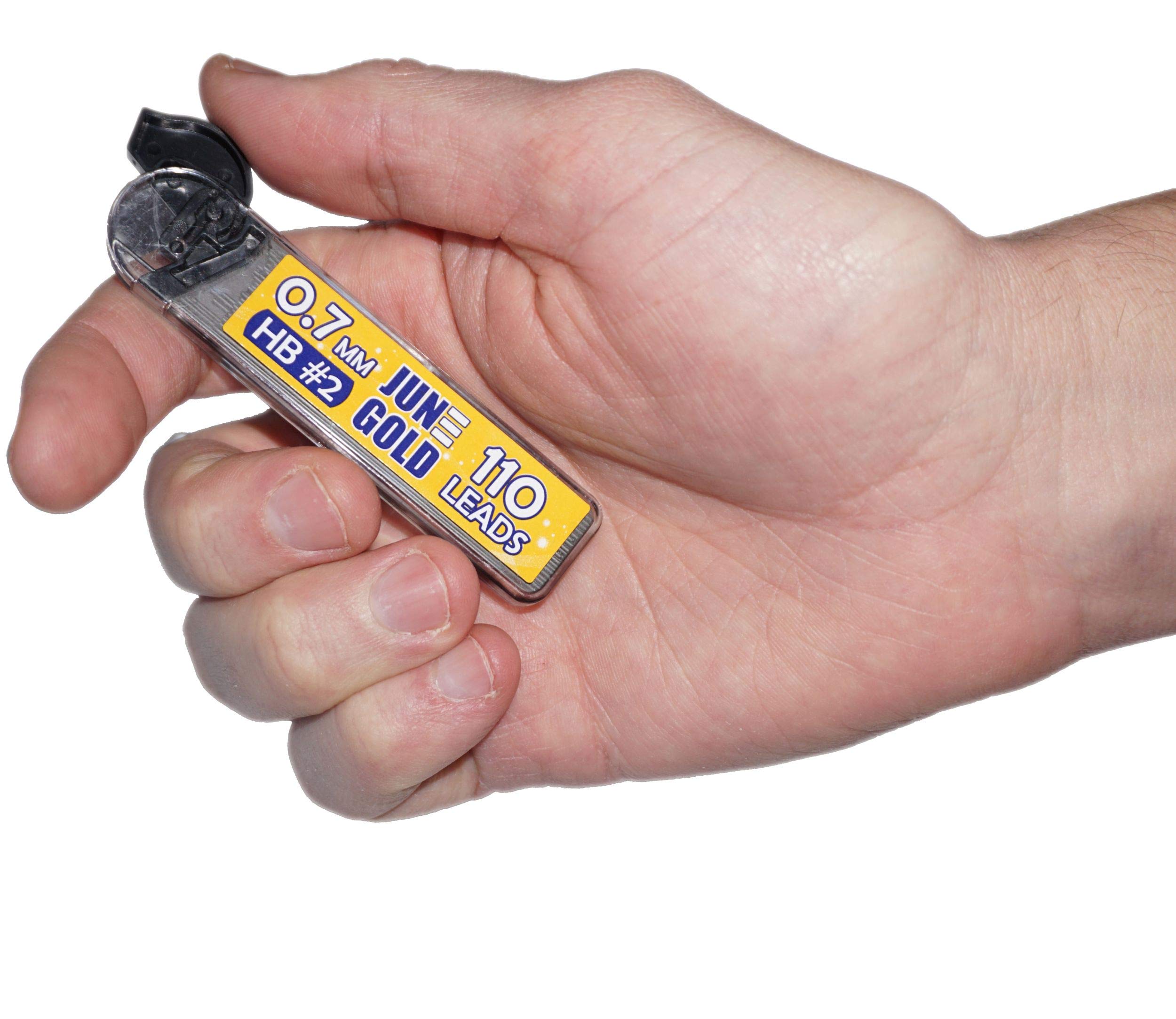 June Gold 440 Pieces, 0.7 mm HB #2 Lead Refills, 110 Pieces Per Tube, Medium Thickness, Break Resistant Lead/Graphite (Pack of 4 Dispensers)