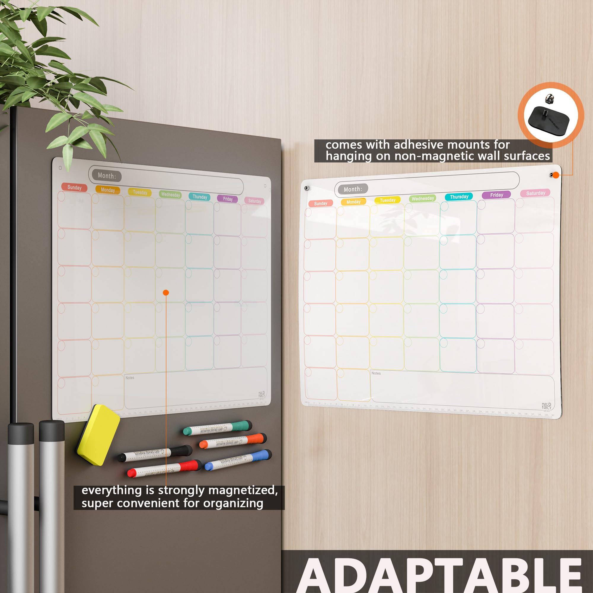Dry Erase Calendar Kit- Magnetic Calendar for Refrigerator - Monthly Fridge Calendar Whiteboard with Extra-Thick Magnet Included Fine Point Marker & Eraser & Holes for Wall Hanging
