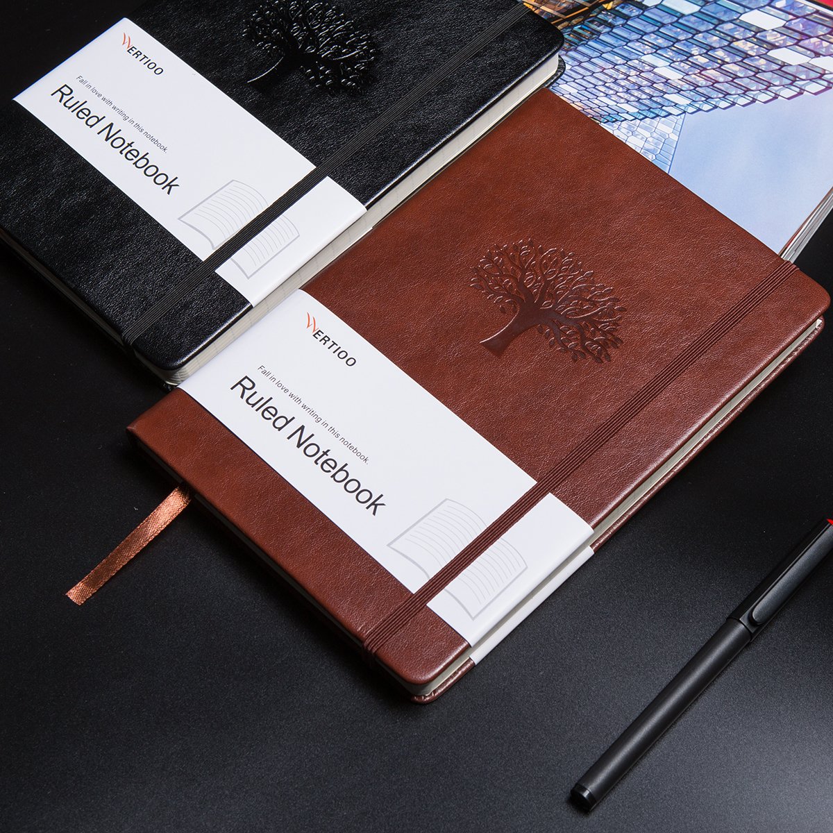 Hardercover Journals 200 Pages, WERTIOO Diary Leather Lined Journal Notebook Writing A5 100gsm Thick Paper Notebooks with Pen Hold for Work Men Women, 8.4 x 5.7 in