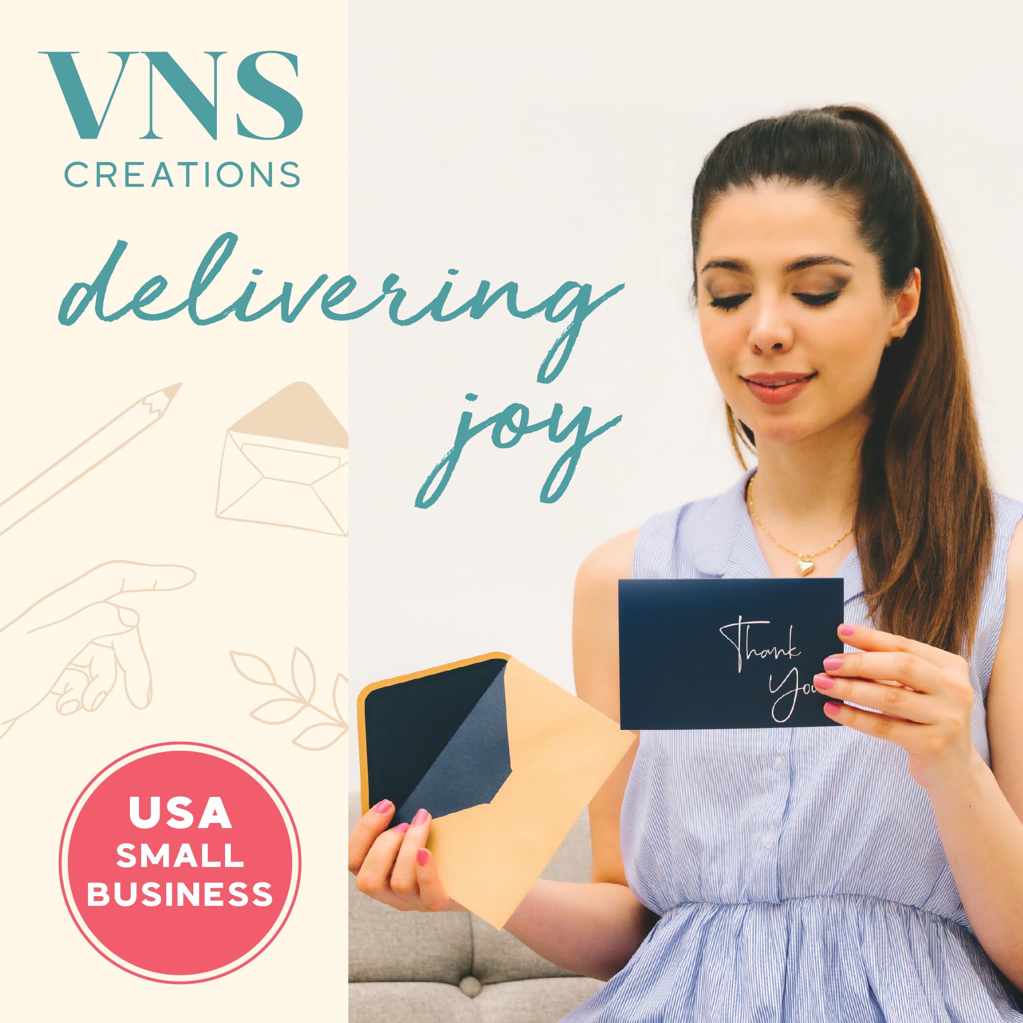 100 Navy Blue Thank You Cards with Envelopes & Stickers | Classy Thank You Notes Bulk Box Set | Large Professional Looking 4” x 6" Cards Perfect for Business, Graduation, Baby Shower & Wedding