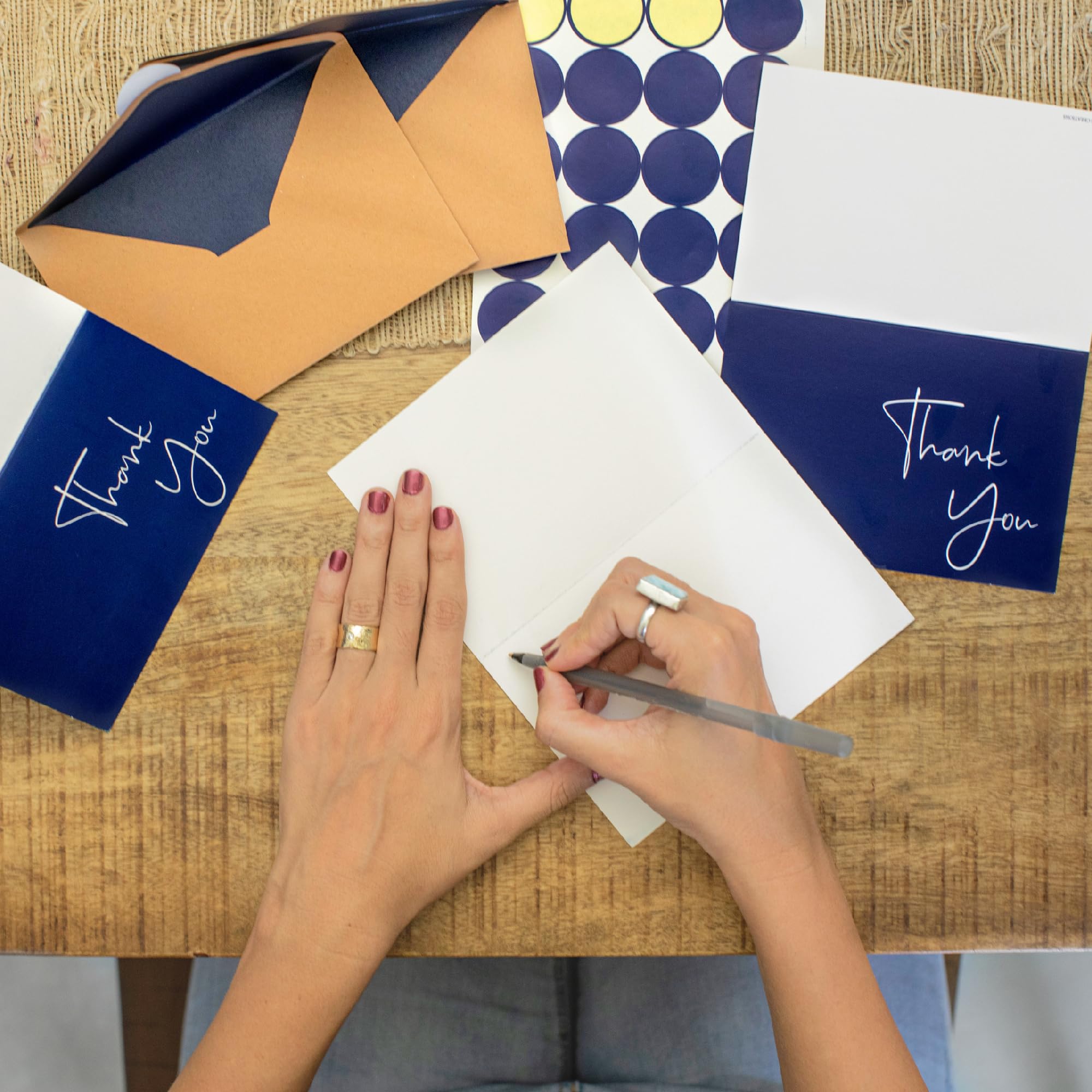 100 Navy Blue Thank You Cards with Envelopes & Stickers | Classy Thank You Notes Bulk Box Set | Large Professional Looking 4” x 6" Cards Perfect for Business, Graduation, Baby Shower & Wedding