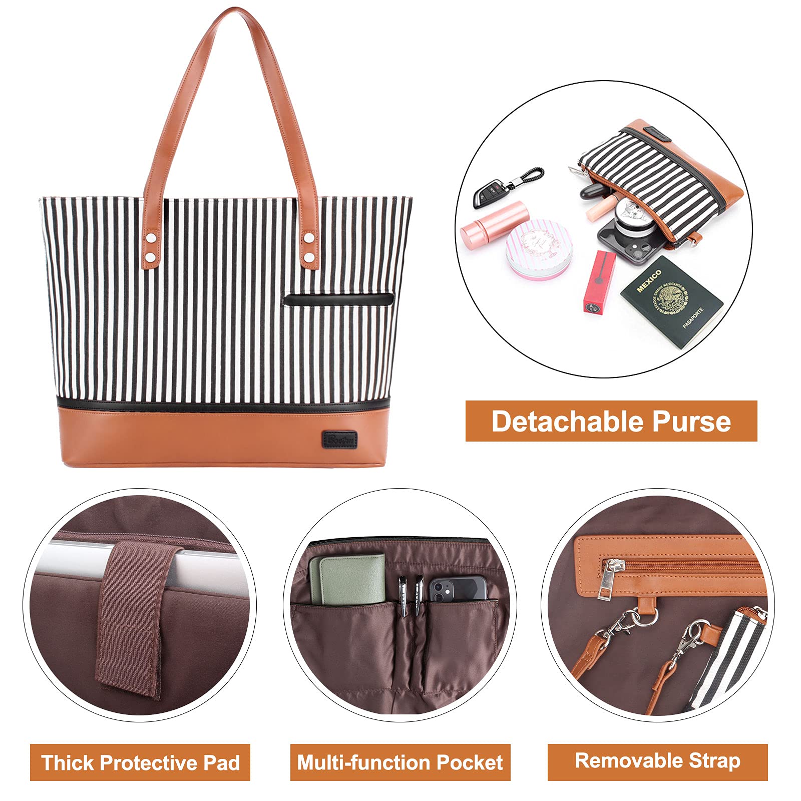 Laptop Tote Bag for Women Large Canvas Womens Briefcase Waterproof Computer Bag Work Bags for Women Fits 15.6 inch Laptop (Brown)
