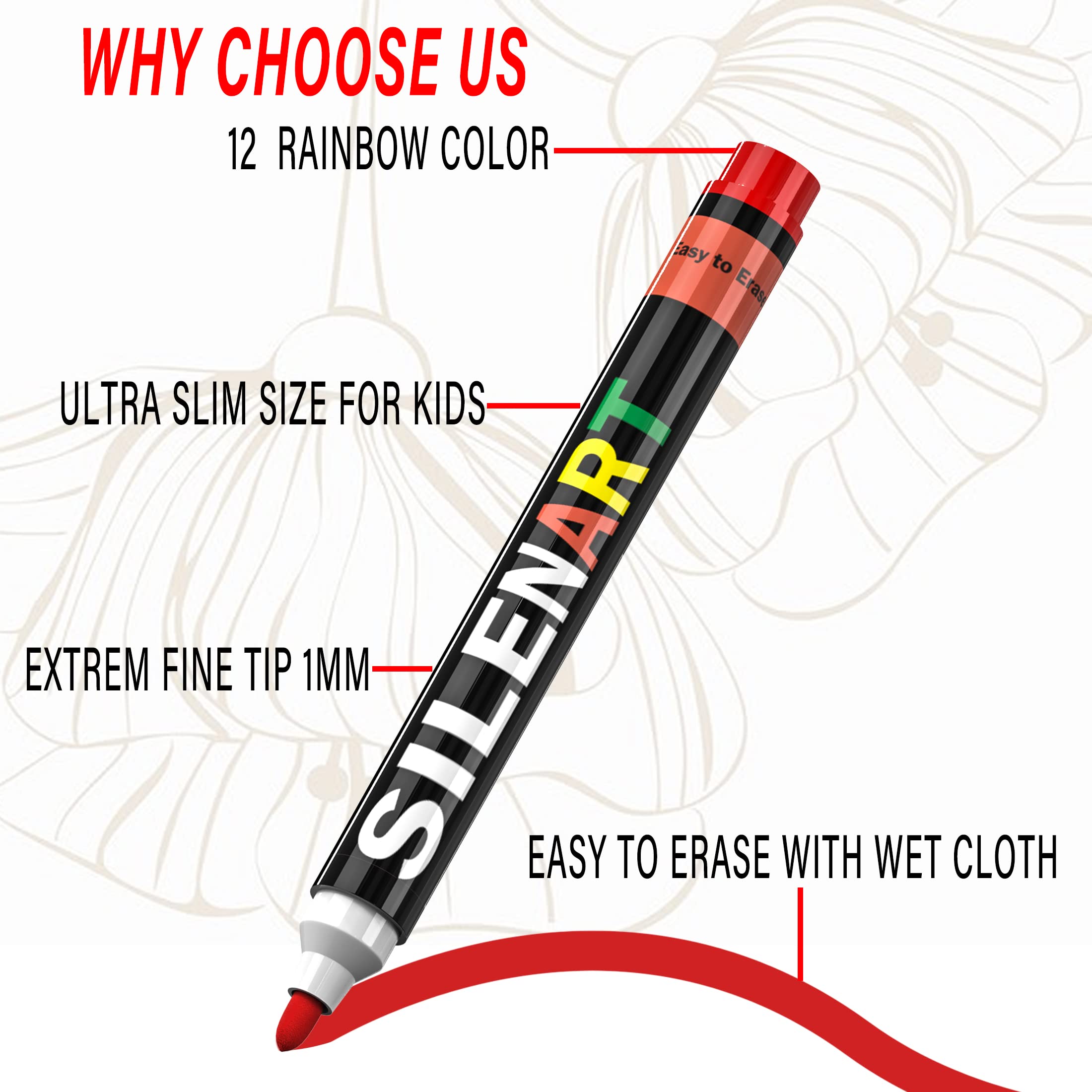 SILENART Chalk Markers for Chalkboard, Chalk Pens Fine Tips, Liquid Chalk Markers Erasable Neon Chalk Marker for Kids, Chalkboard Markers for Signs Labels Menu Board Window Glass - 12 Pack