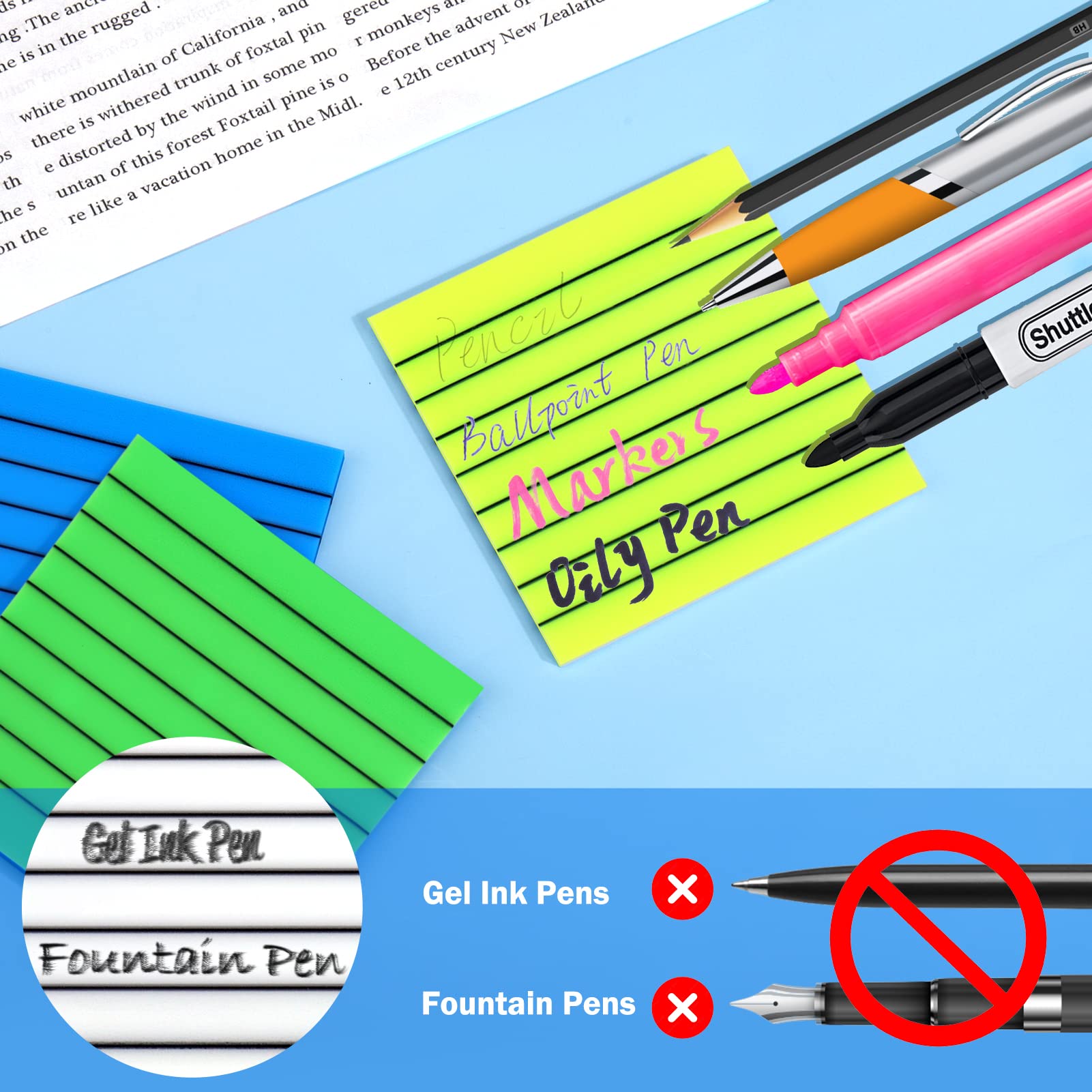 BABORUI 350 Sheets Transparent Sticky Notes with Lines, 7 Pads Lined Translucent Sticky Notes, 3x3 Inch Clear Sticky Notes Lined for Aesthetic School Office Supplies