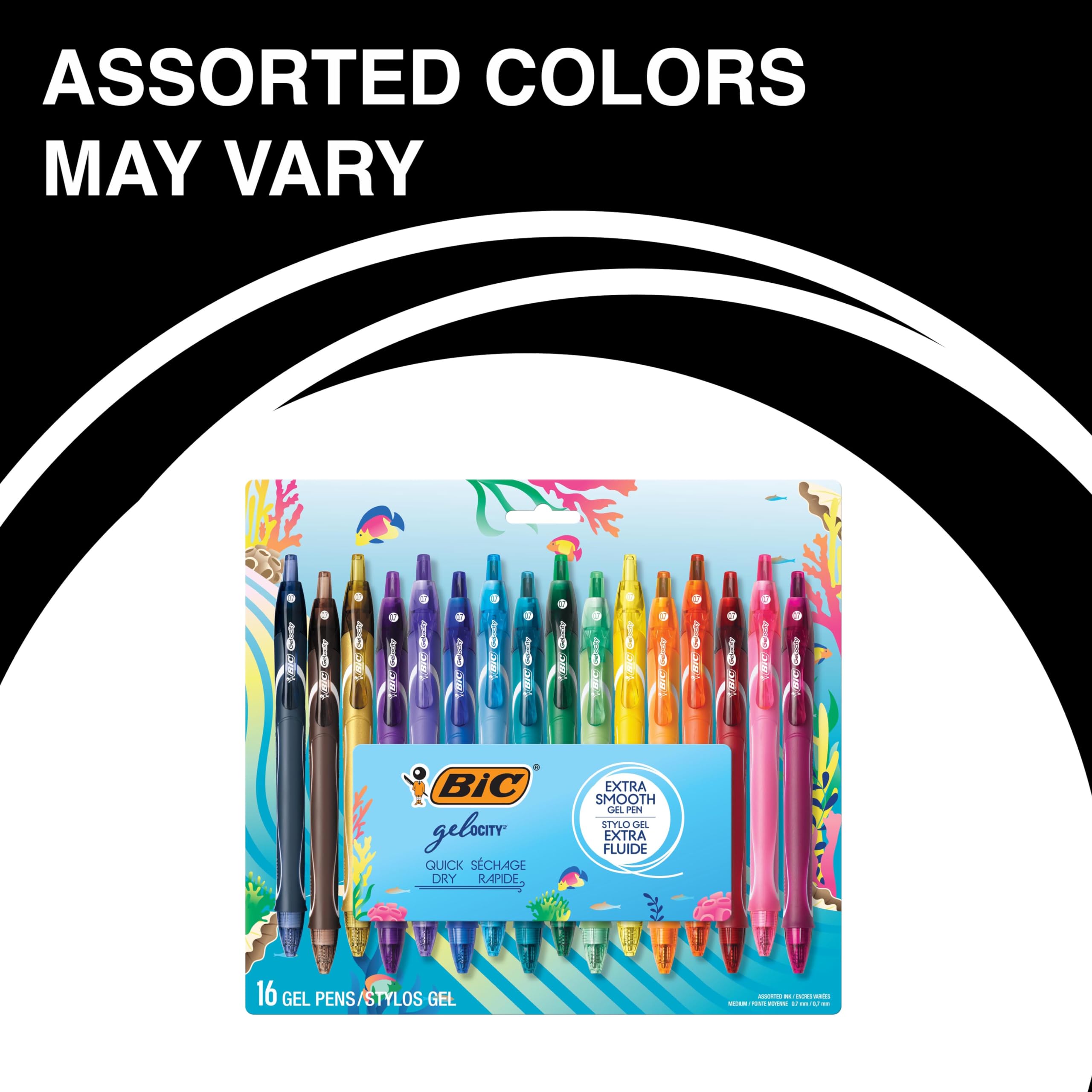 BIC Gel-ocity Quick Dry Ocean Themed Gel Pens, Medium Point (0.7mm), 16-Count Gel Pen Set, Colored Gel Pens for Note Taking and Journaling