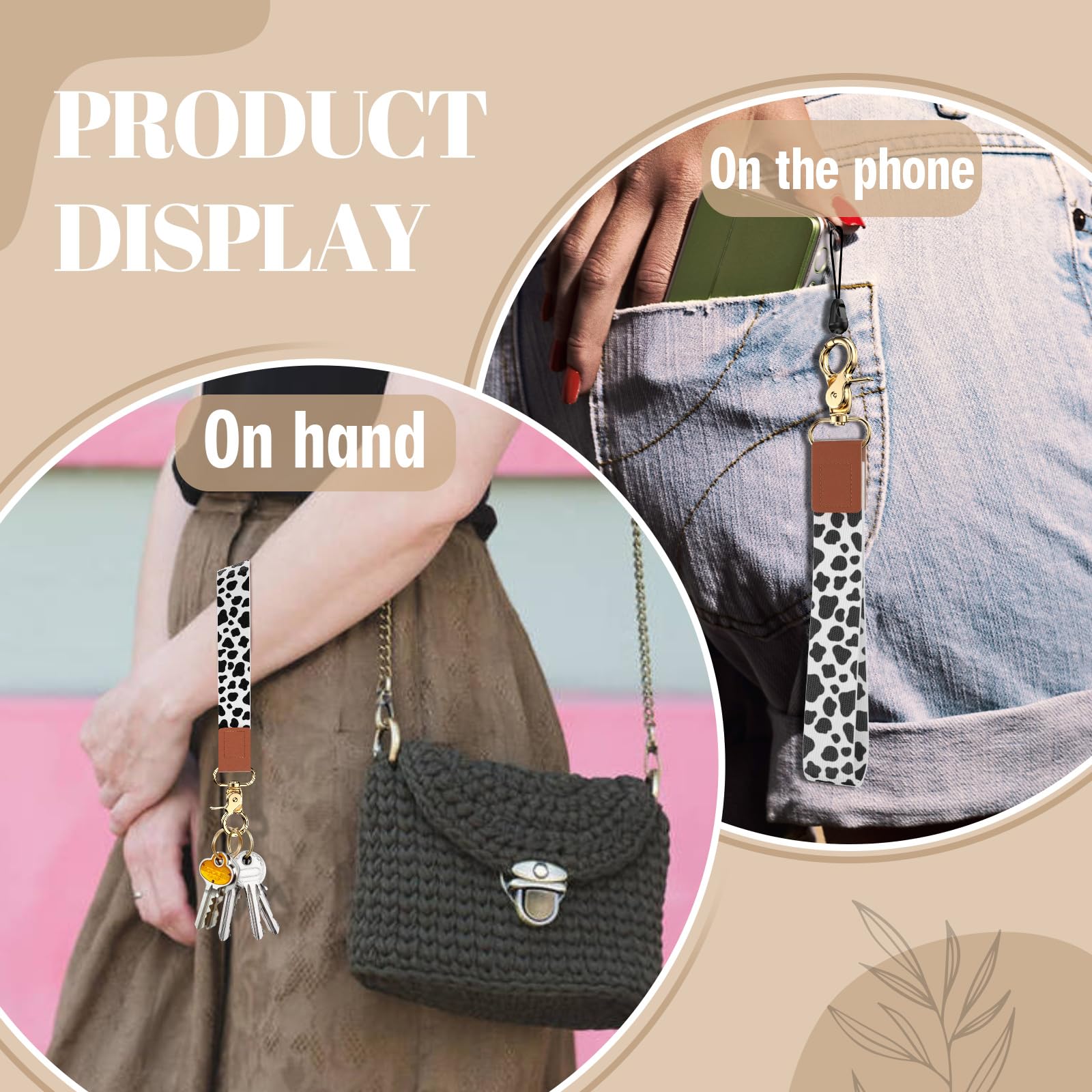 Wristlet Keychain for Women and Men,Key Chain Holder,Wrist Lanyard for Keys(Cow)